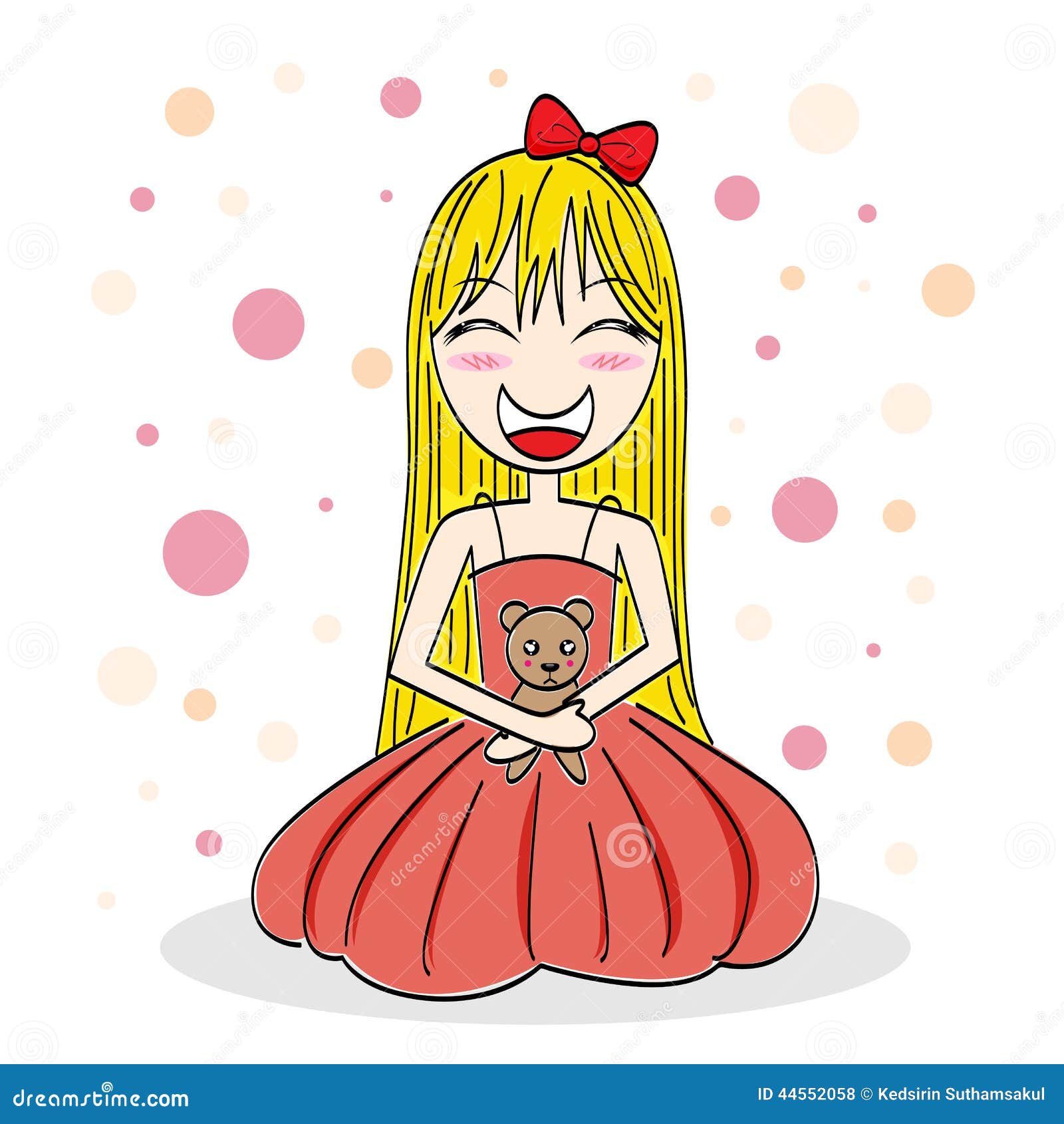 Cartoon Girl Hugging A Teddy Bear Stock Vector - Image: 44552058