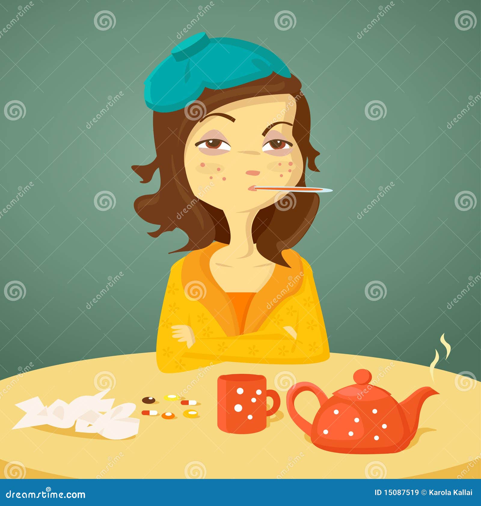 Cartoon girl with illness stock vector. Illustration of funny - 15087519