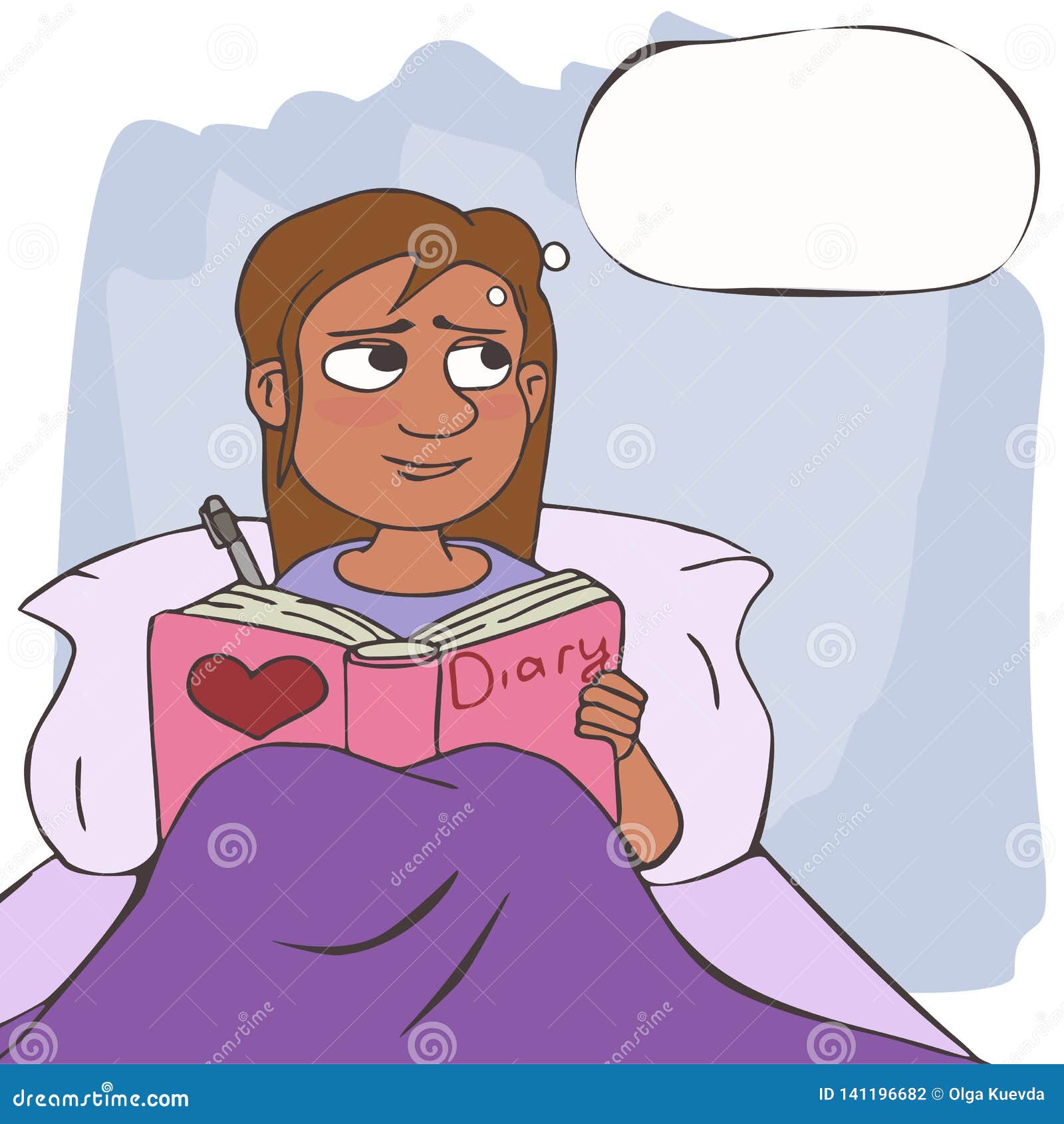 Cartoon Girl Writing In Diary