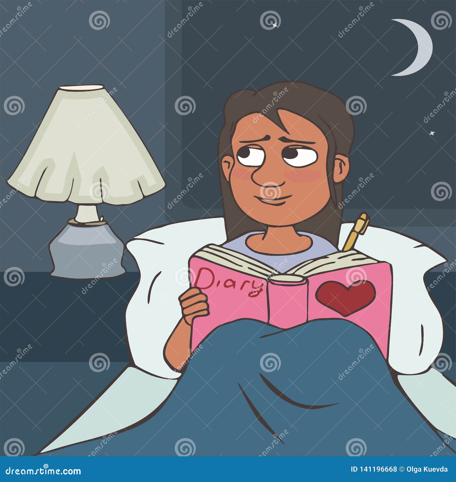Cartoon girl keeps a diary stock vector. Illustration of vector - 141196668