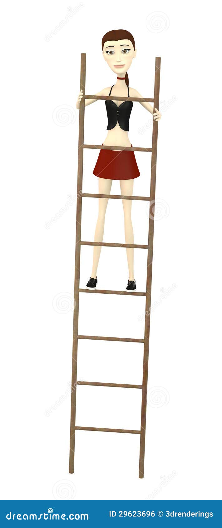 Cartoon girl on a ladder stock illustration. Illustration of young ...