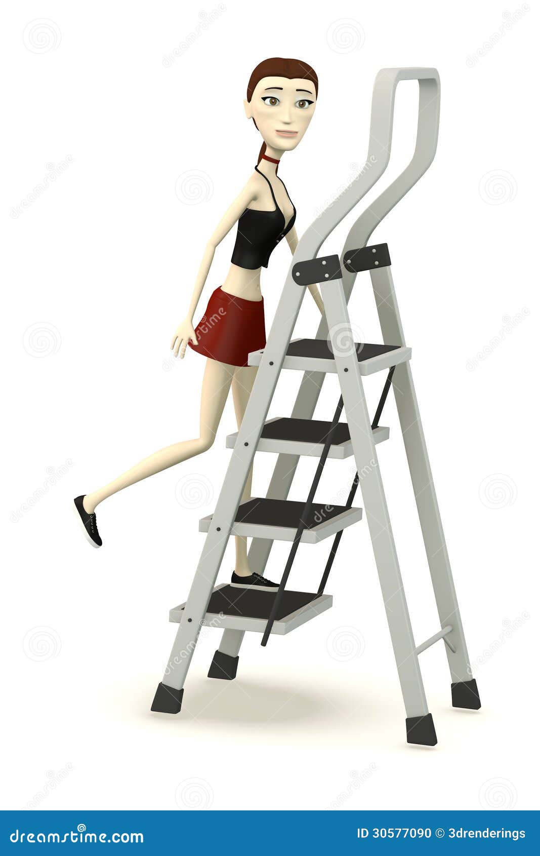 Cartoon girl on a ladder stock illustration. Illustration of clothes ...