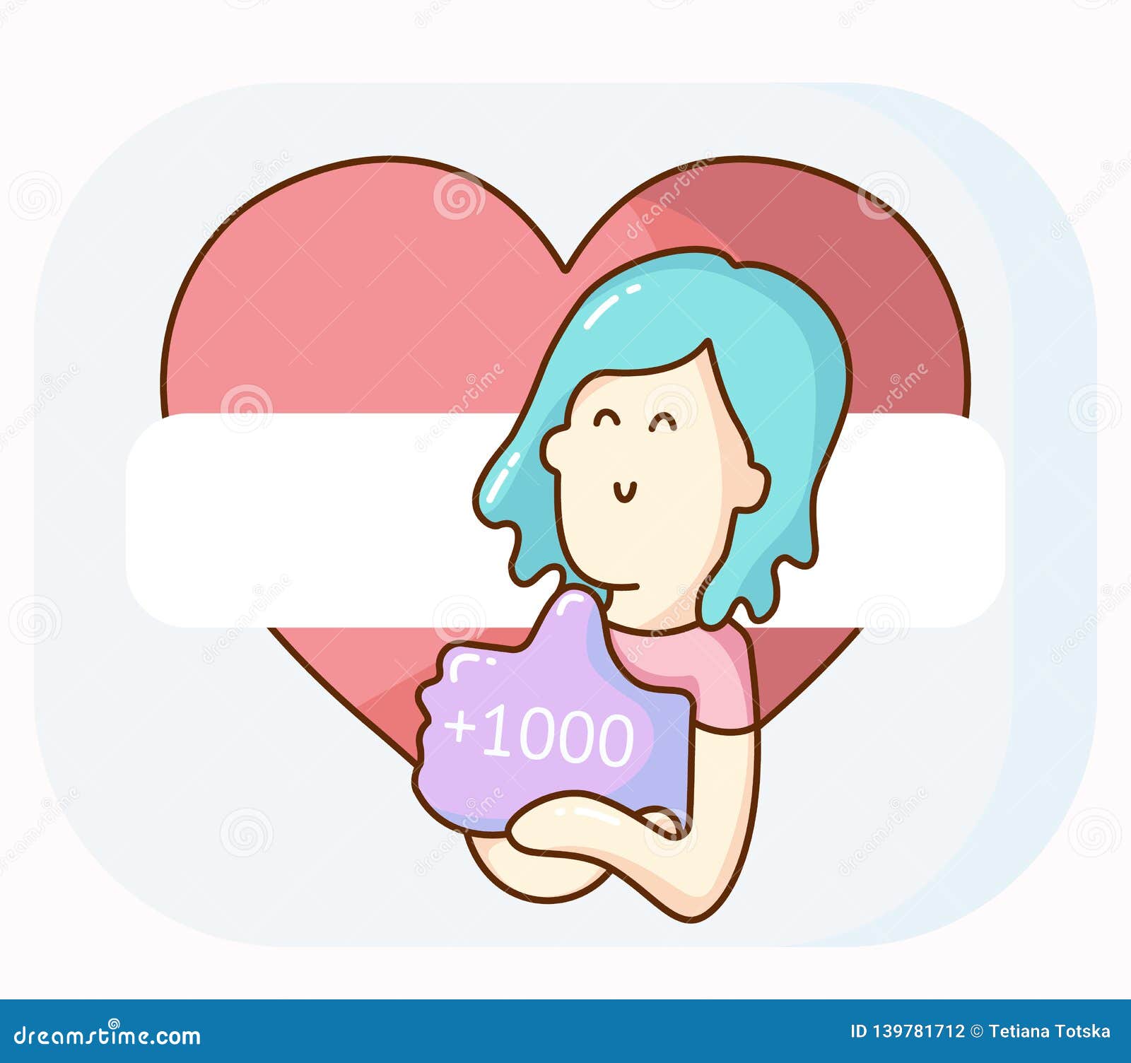 Cartoon Girl with Likes +1000 in Frame Stock Illustration ...