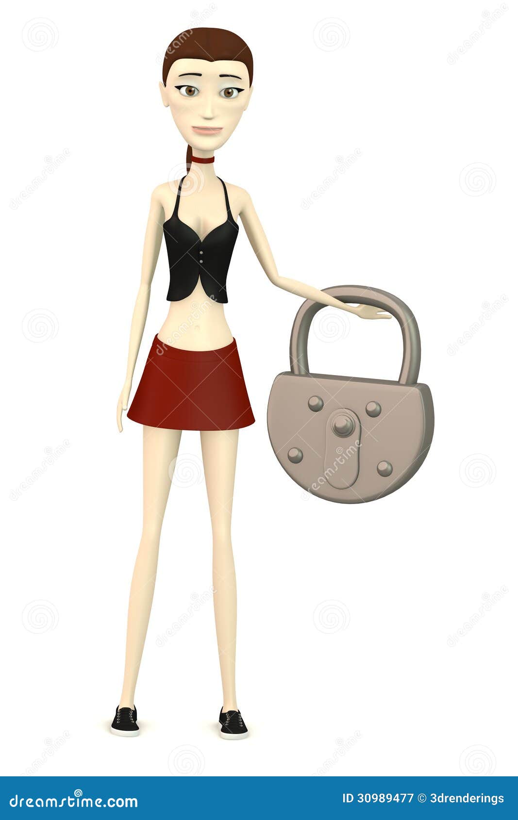 Cartoon girl with lock stock illustration. Illustration of human - 30989477