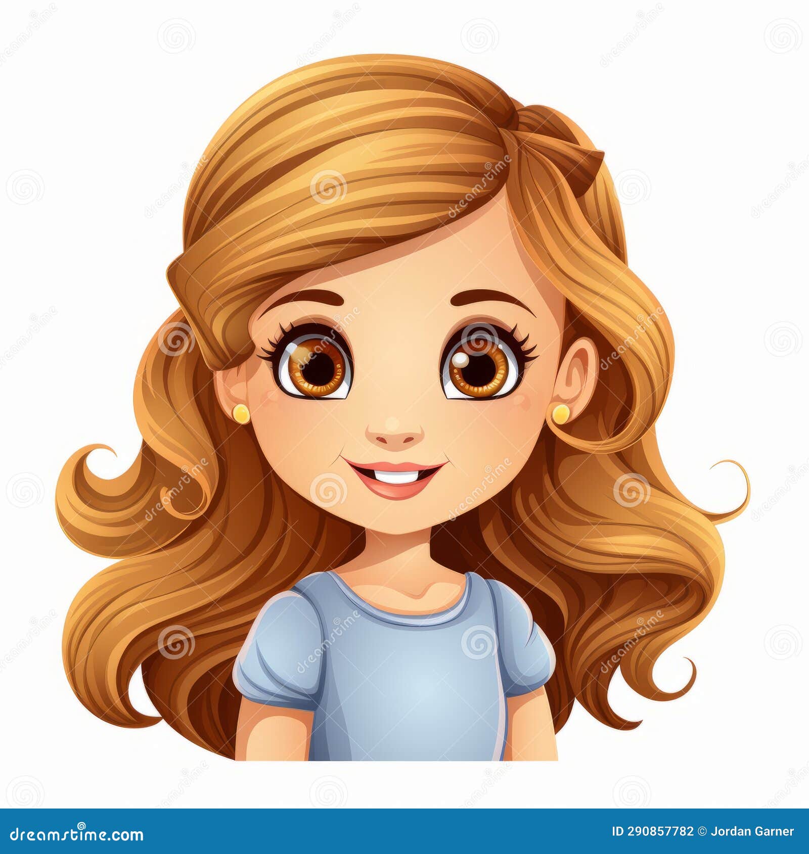 A Cartoon Girl With Long Hair And Big Eyes Stock Illustration
