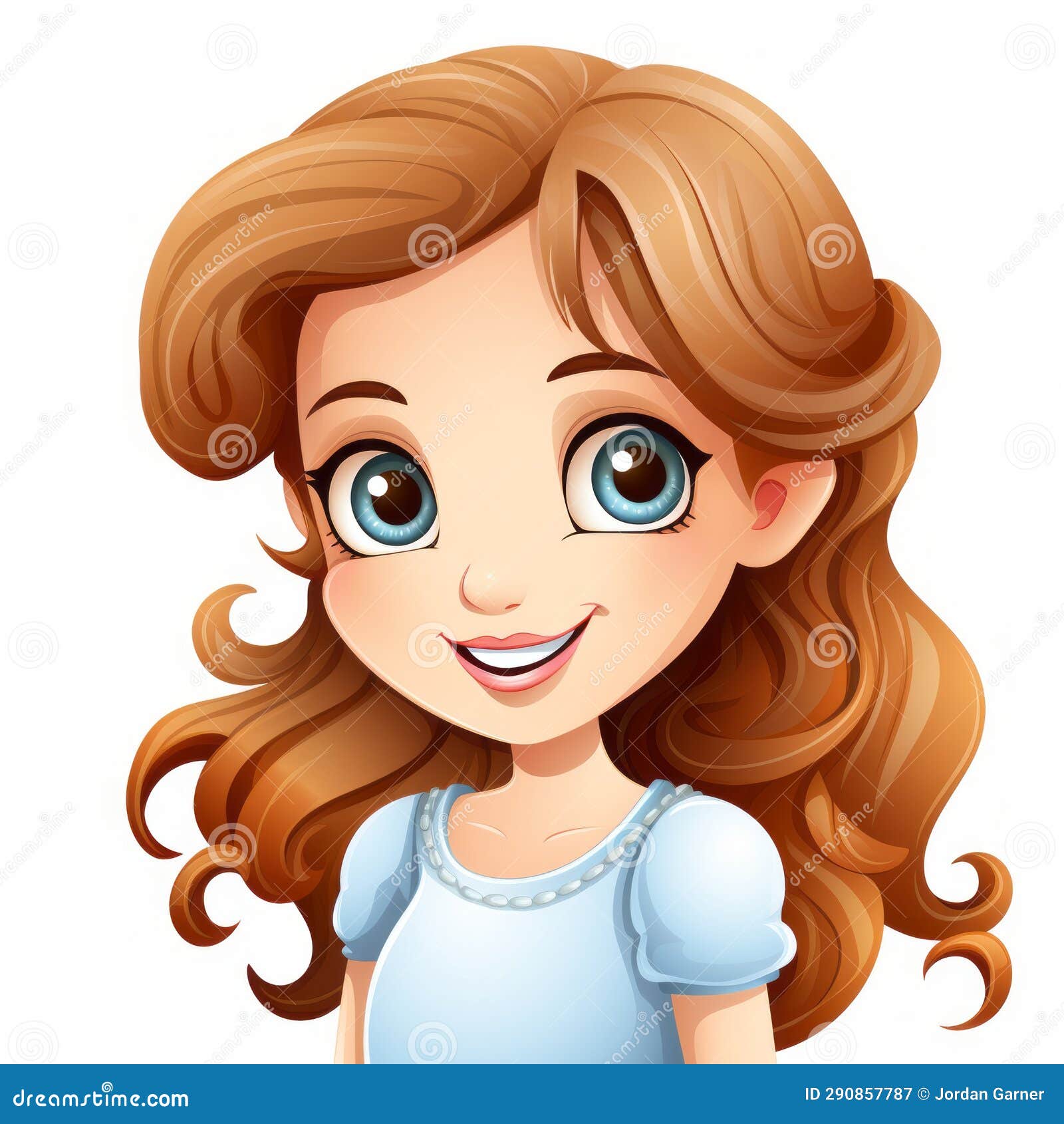 A Cartoon Girl With Long Hair And Blue Eyes Stock Illustration
