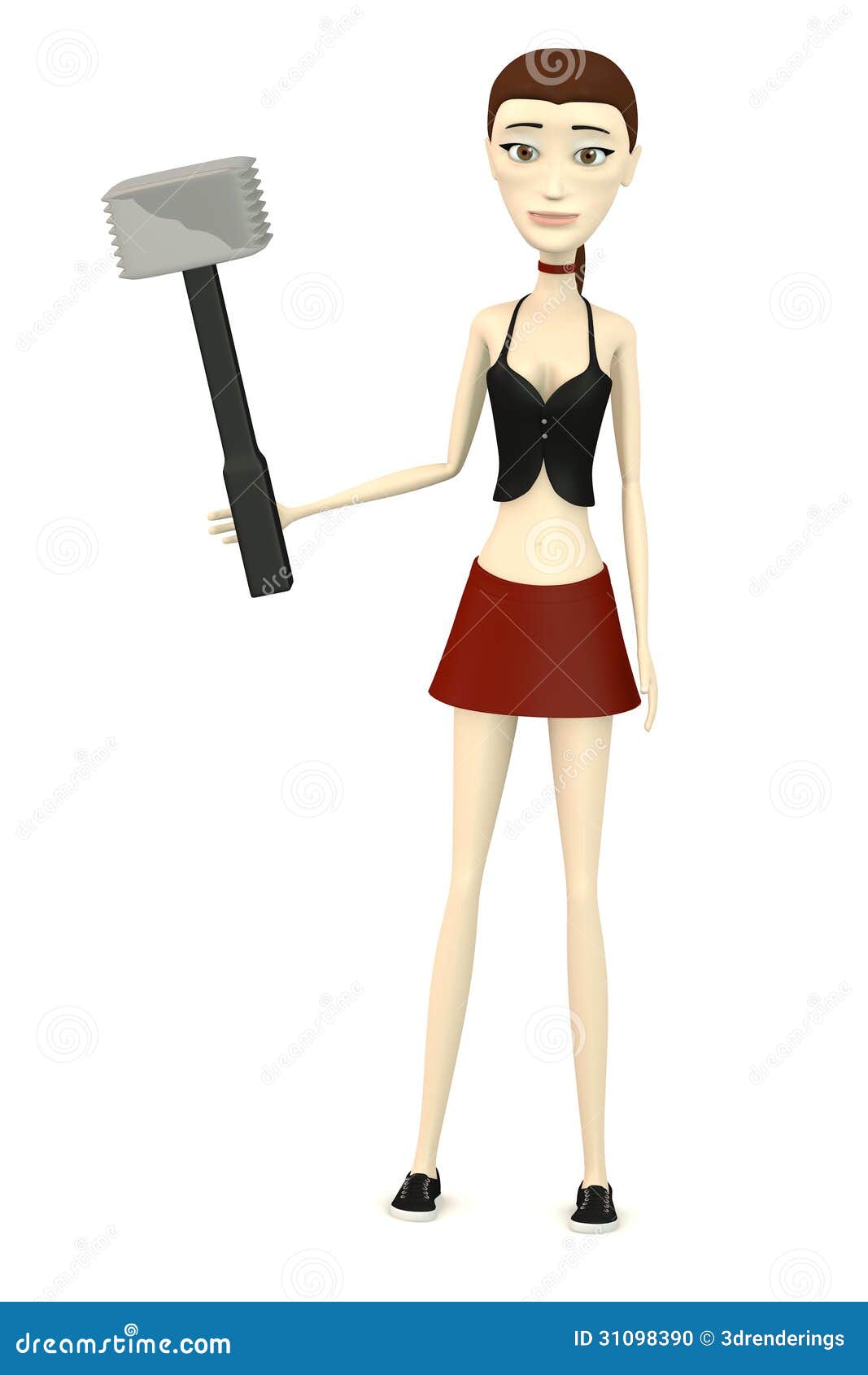 Cartoon Girl with Mallet for Meat Stock Illustration - Illustration of ...