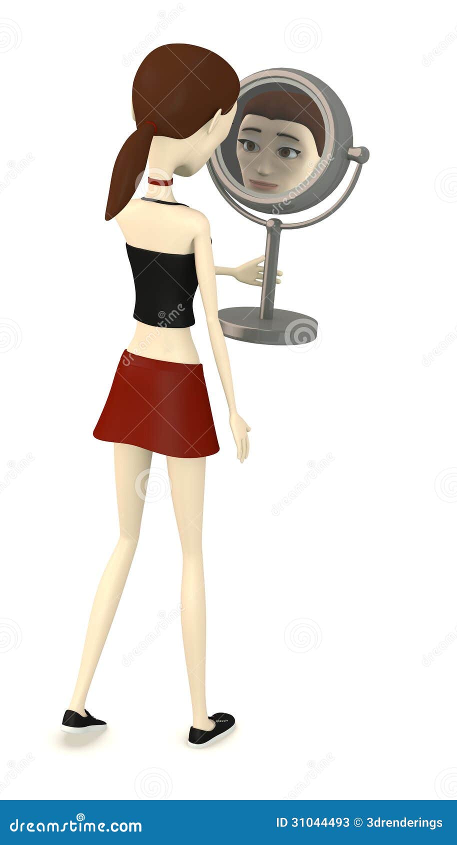 Cartoon girl with mirror stock illustration. Illustration of reflection ...