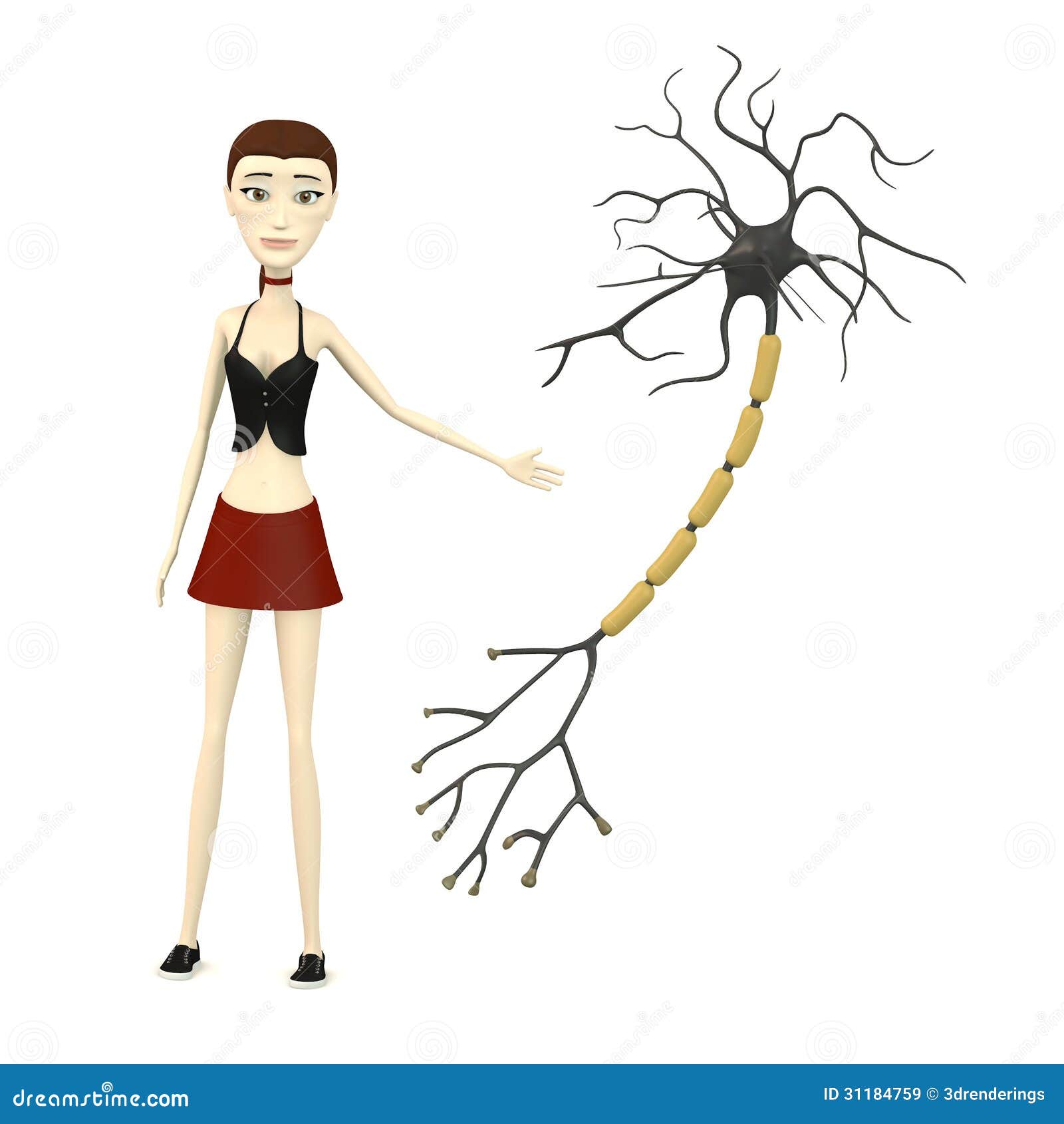 Cartoon girl with neuron stock illustration. Illustration of cell ...