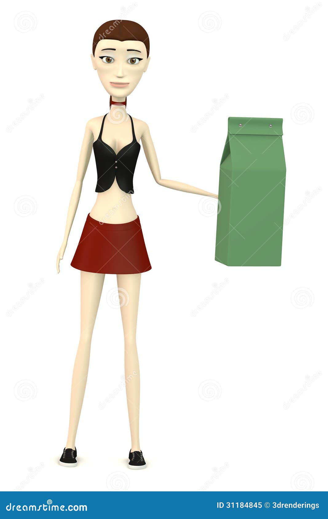 Cartoon Girl with Pasta Box Stock Illustration - Illustration of render ...