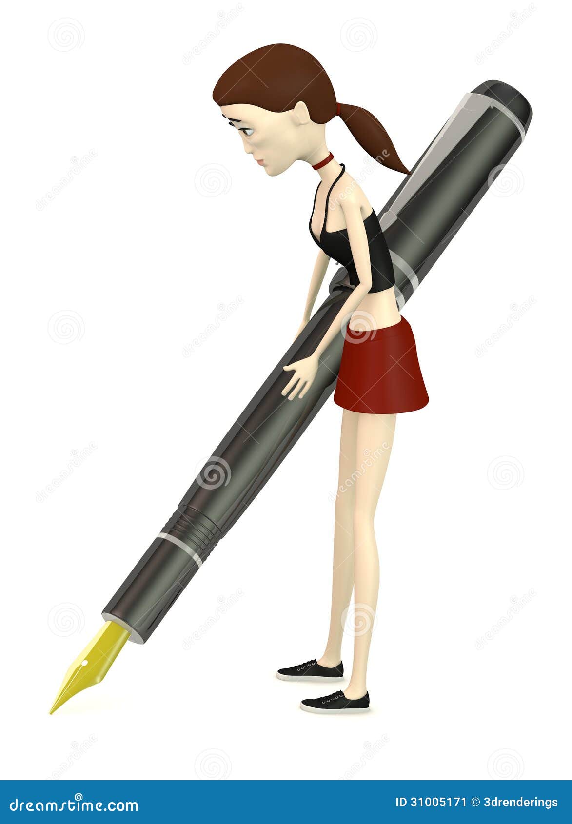 Cartoon girl with pen stock illustration. Illustration of render - 31005171