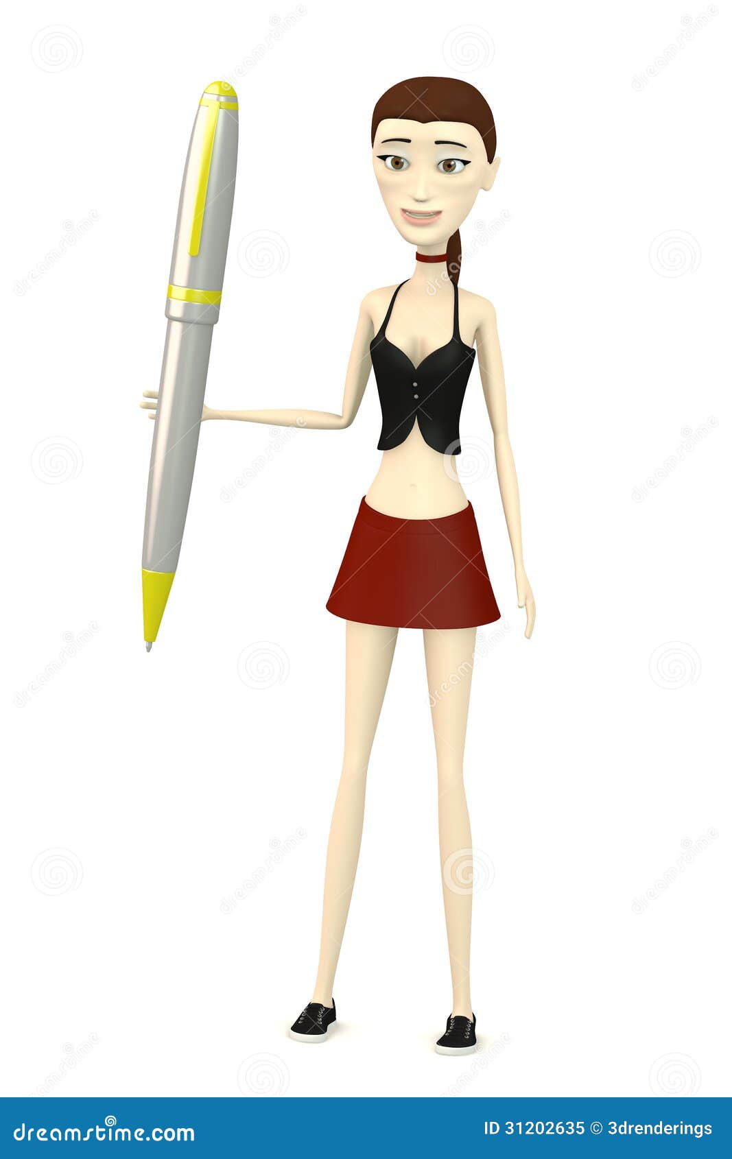 Cartoon girl with pen stock illustration. Illustration of human - 31202635