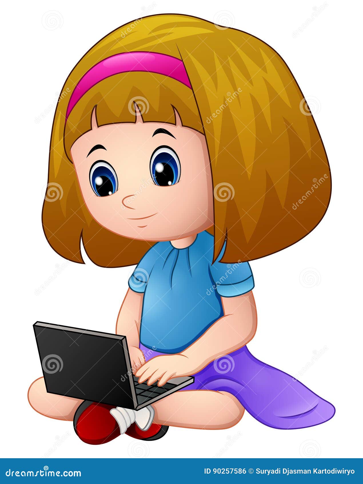 Cartoon Girl Playing a Laptop Stock Vector - Illustration of cute ...