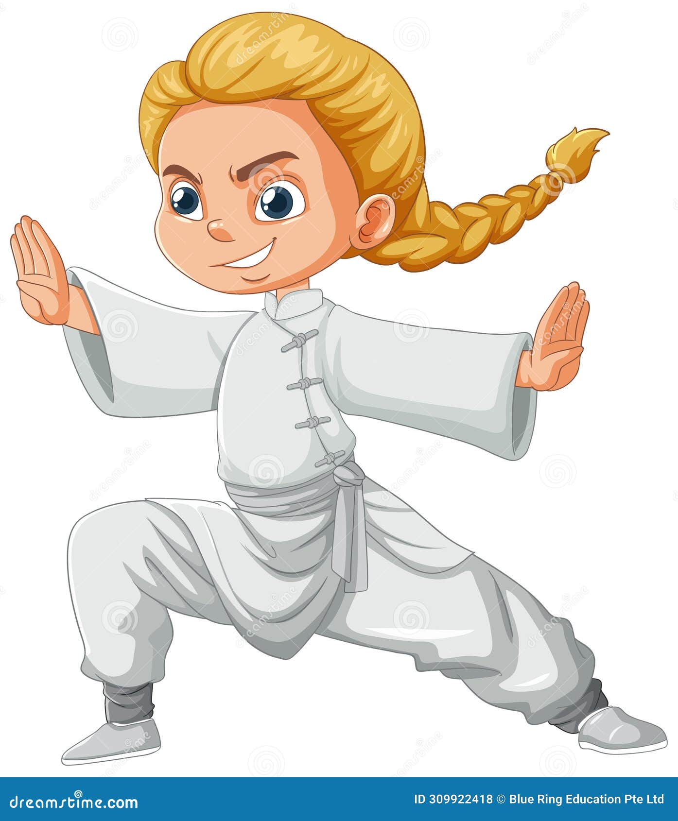 A Girl Practicing Martial Arts Stance Stock Vector - Illustration of ...