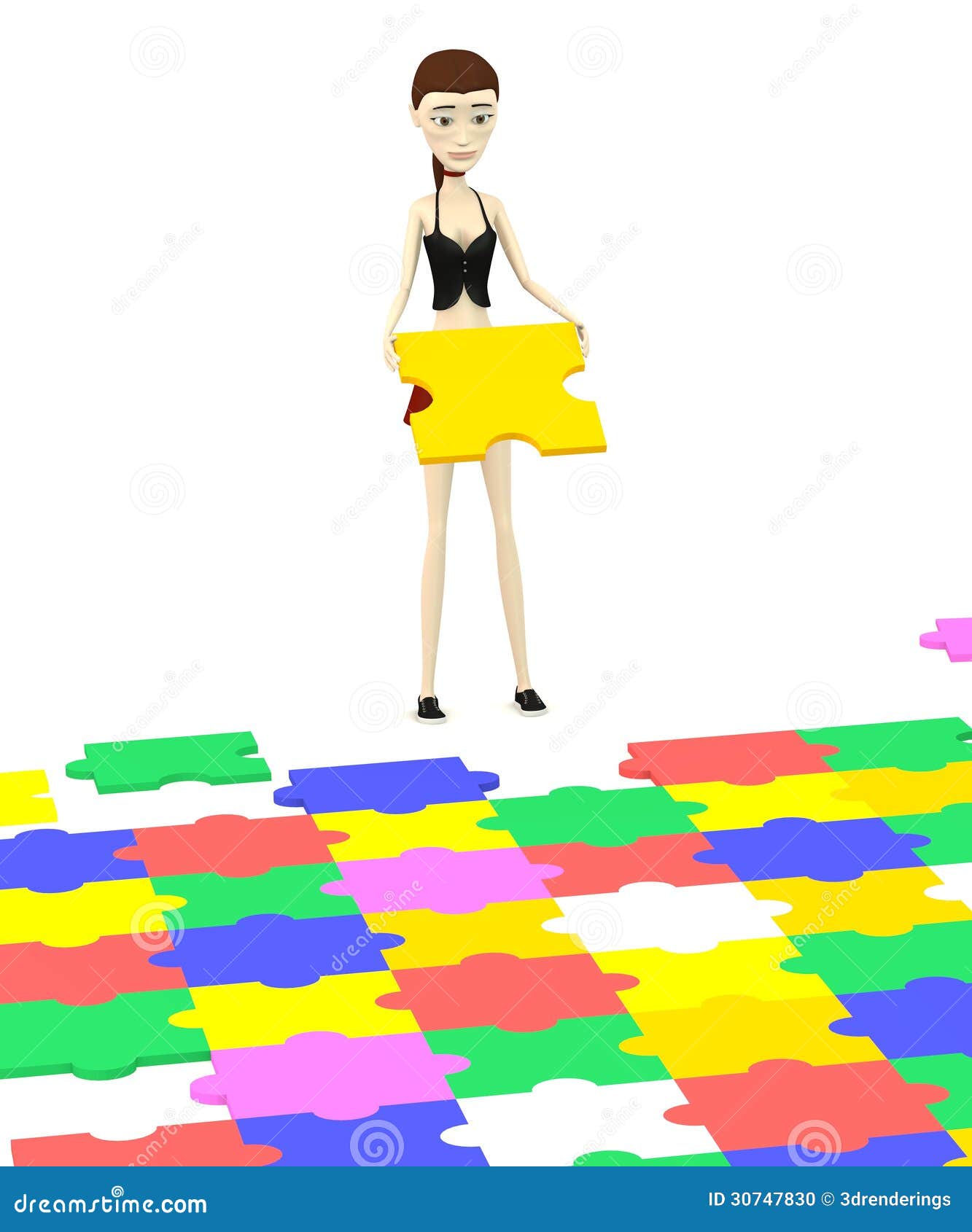 Cartoon girl with puzzle stock illustration. Illustration of human ...