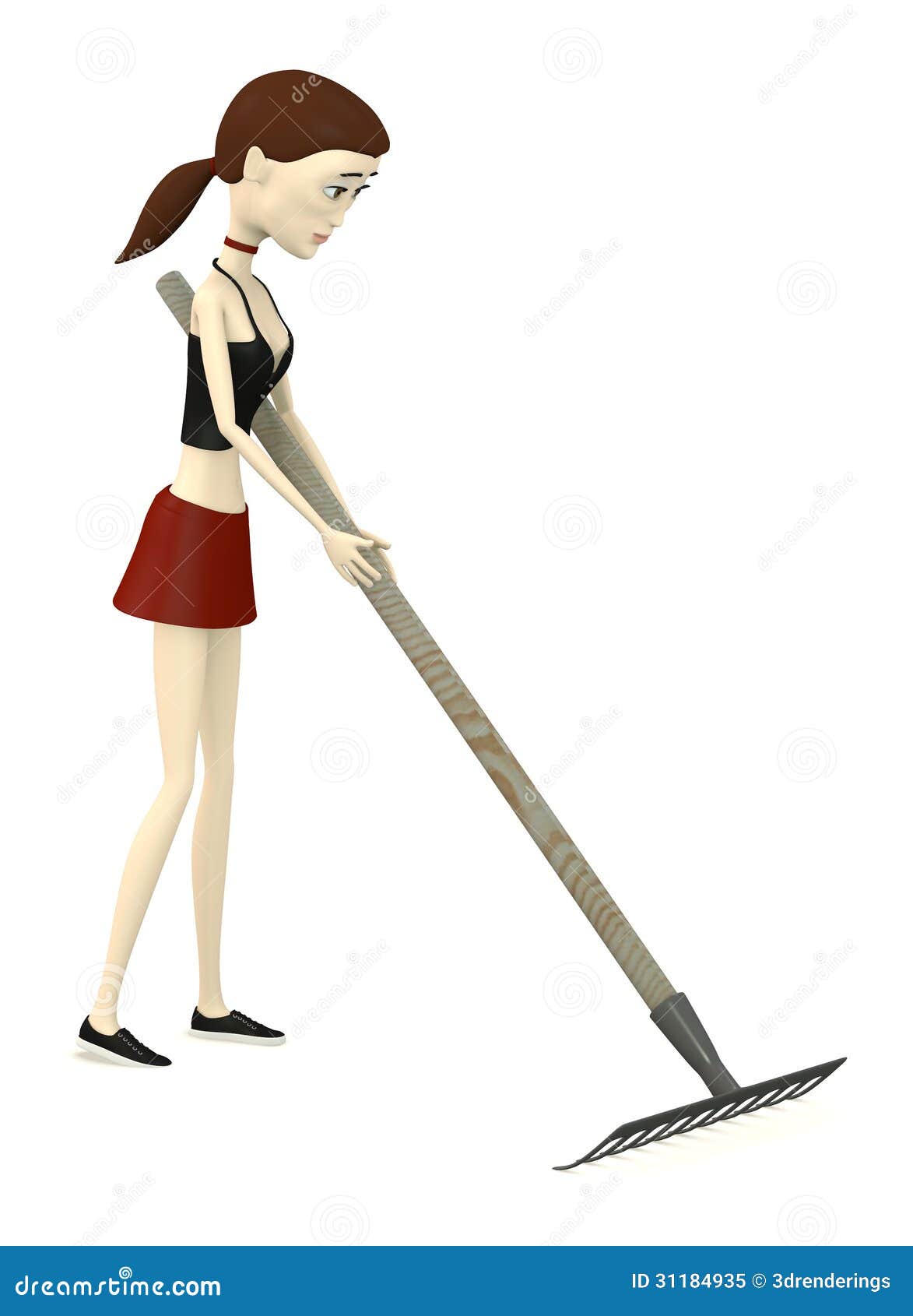 Cartoon girl with rake stock illustration. Illustration of rake - 31184935