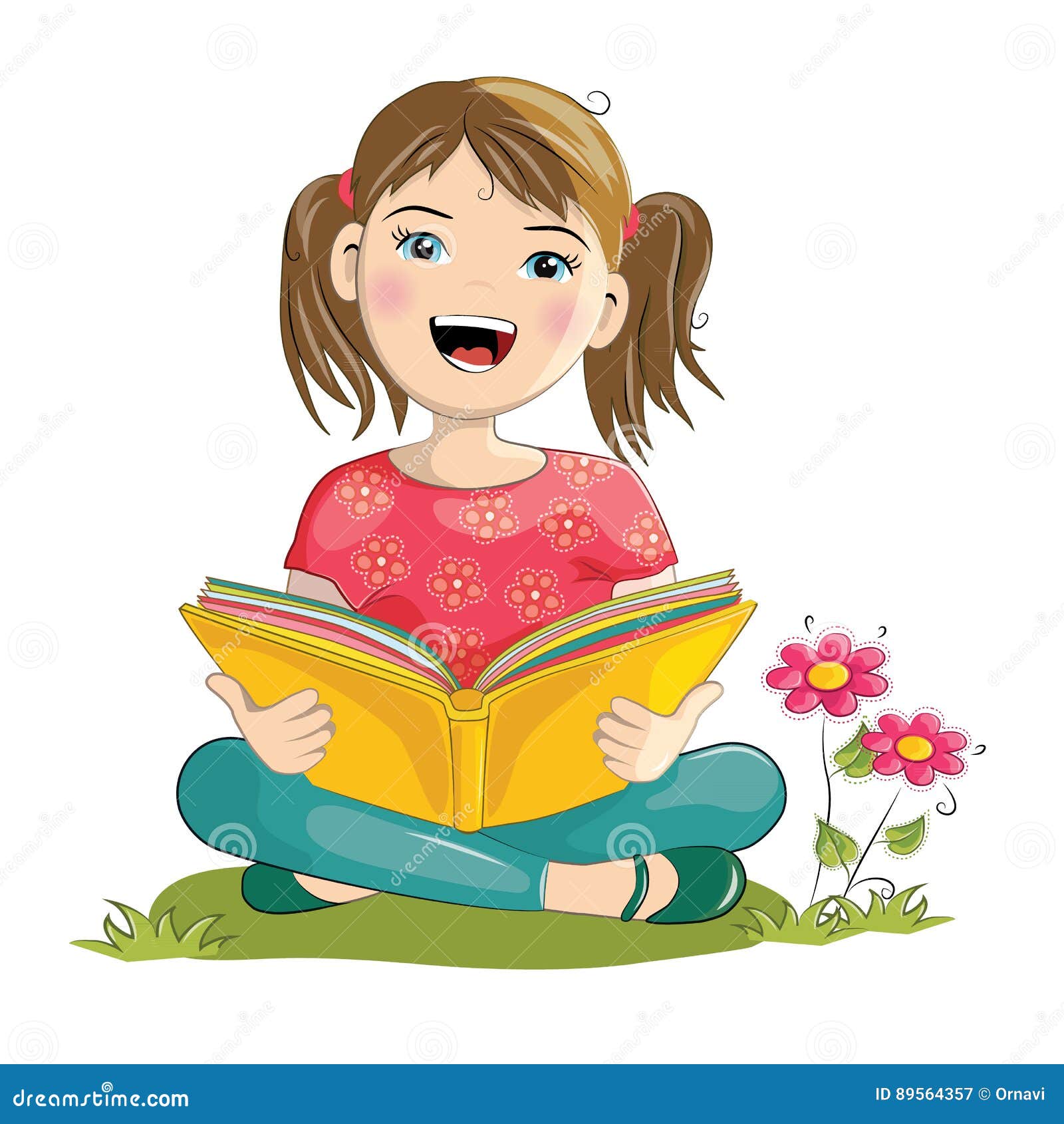 Cartoon girl reading book stock vector. Illustration of reading - 89564357