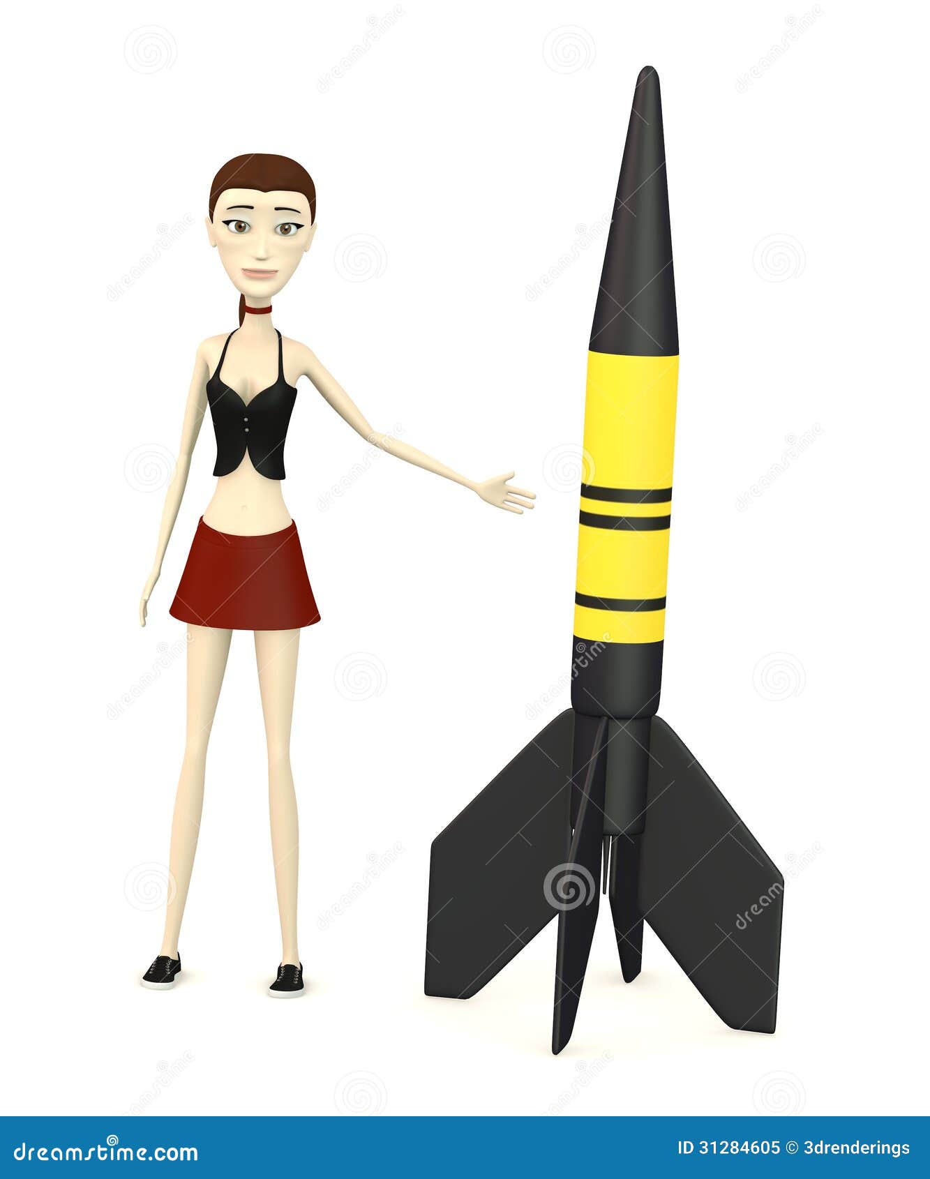 Cartoon girl with rocket stock illustration. Illustration of party ...