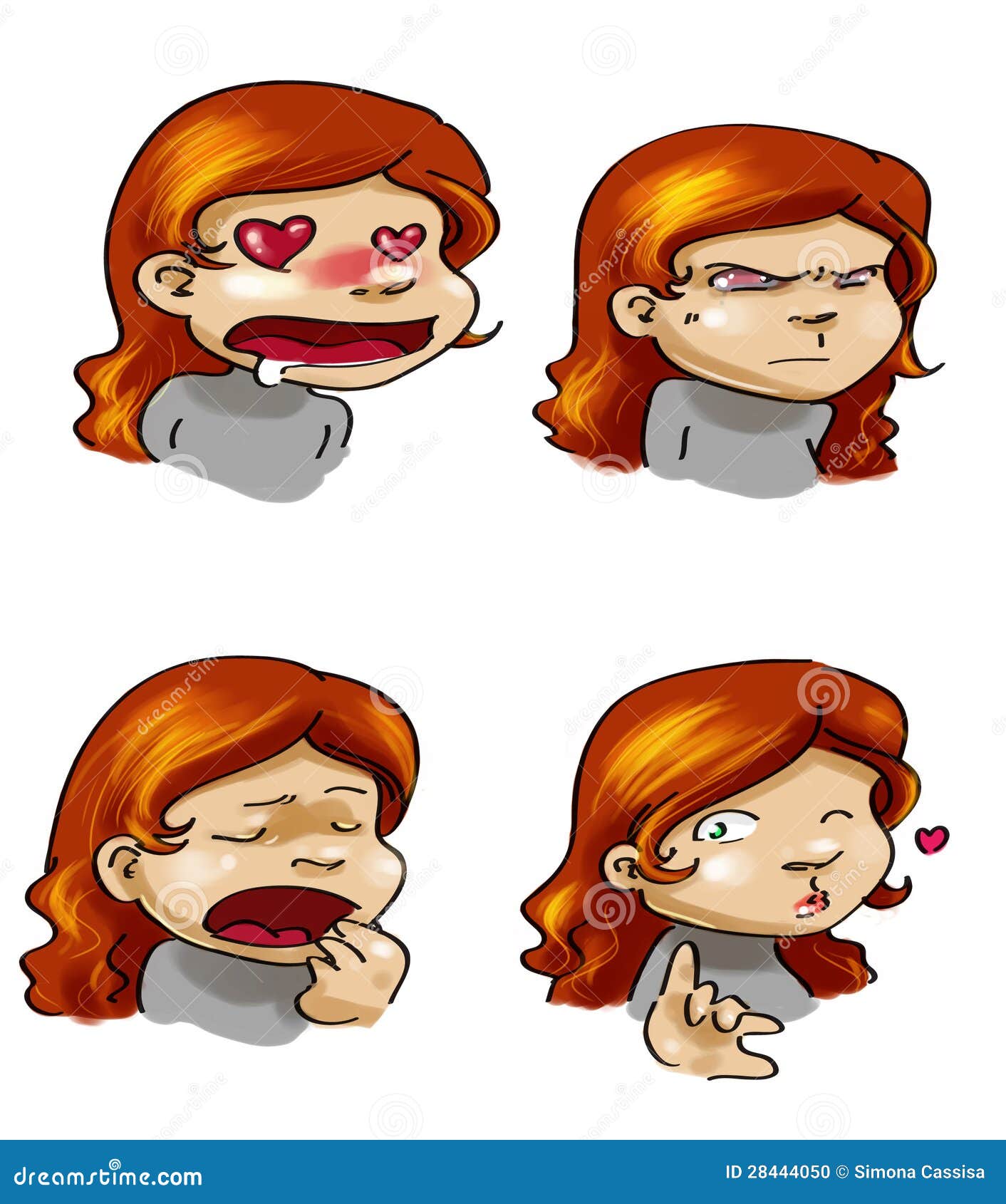 Cartoon girl s moods stock illustration. Illustration of face - 28444050