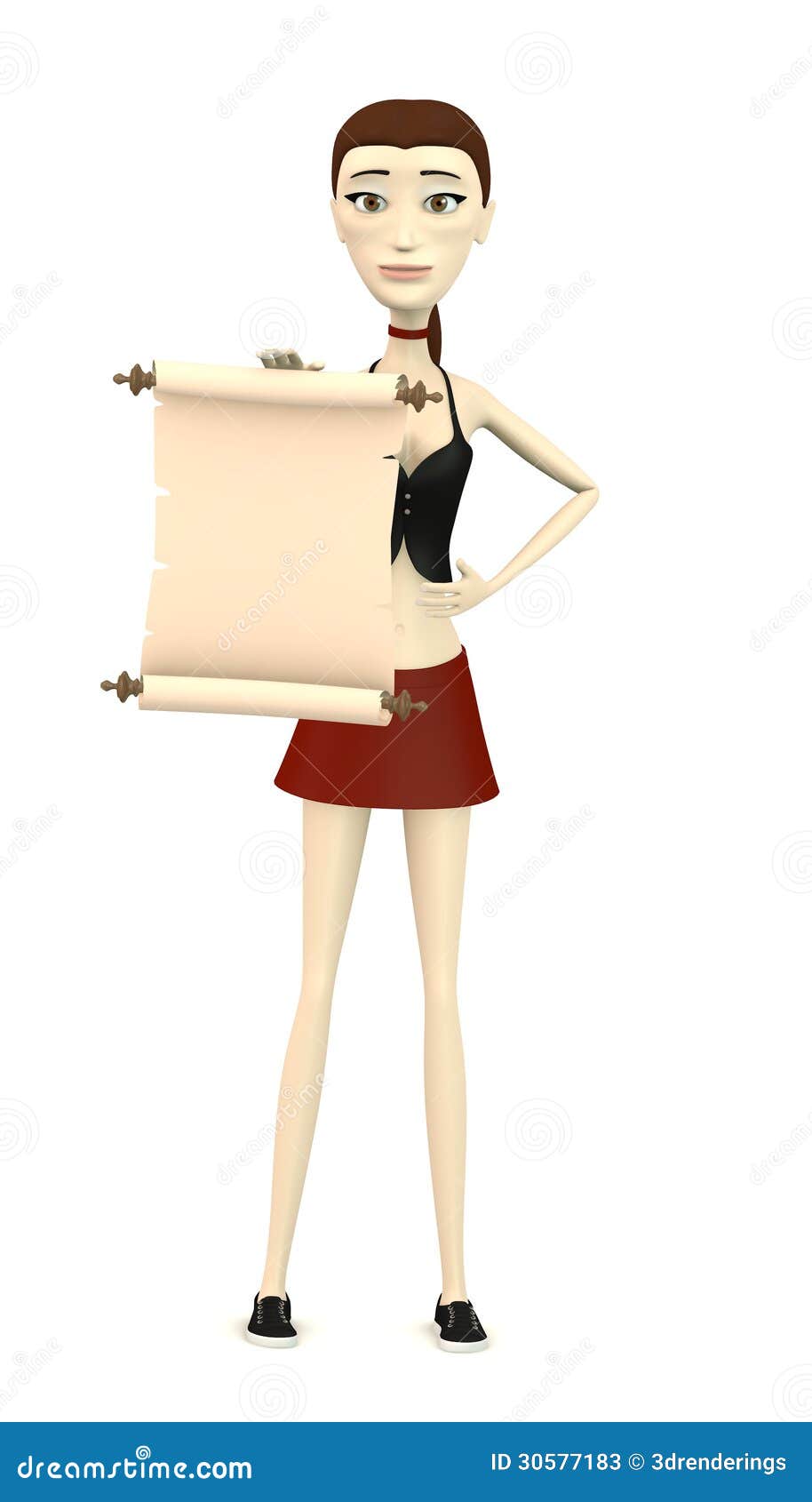 Cartoon girl with scroll stock illustration. Illustration of document ...