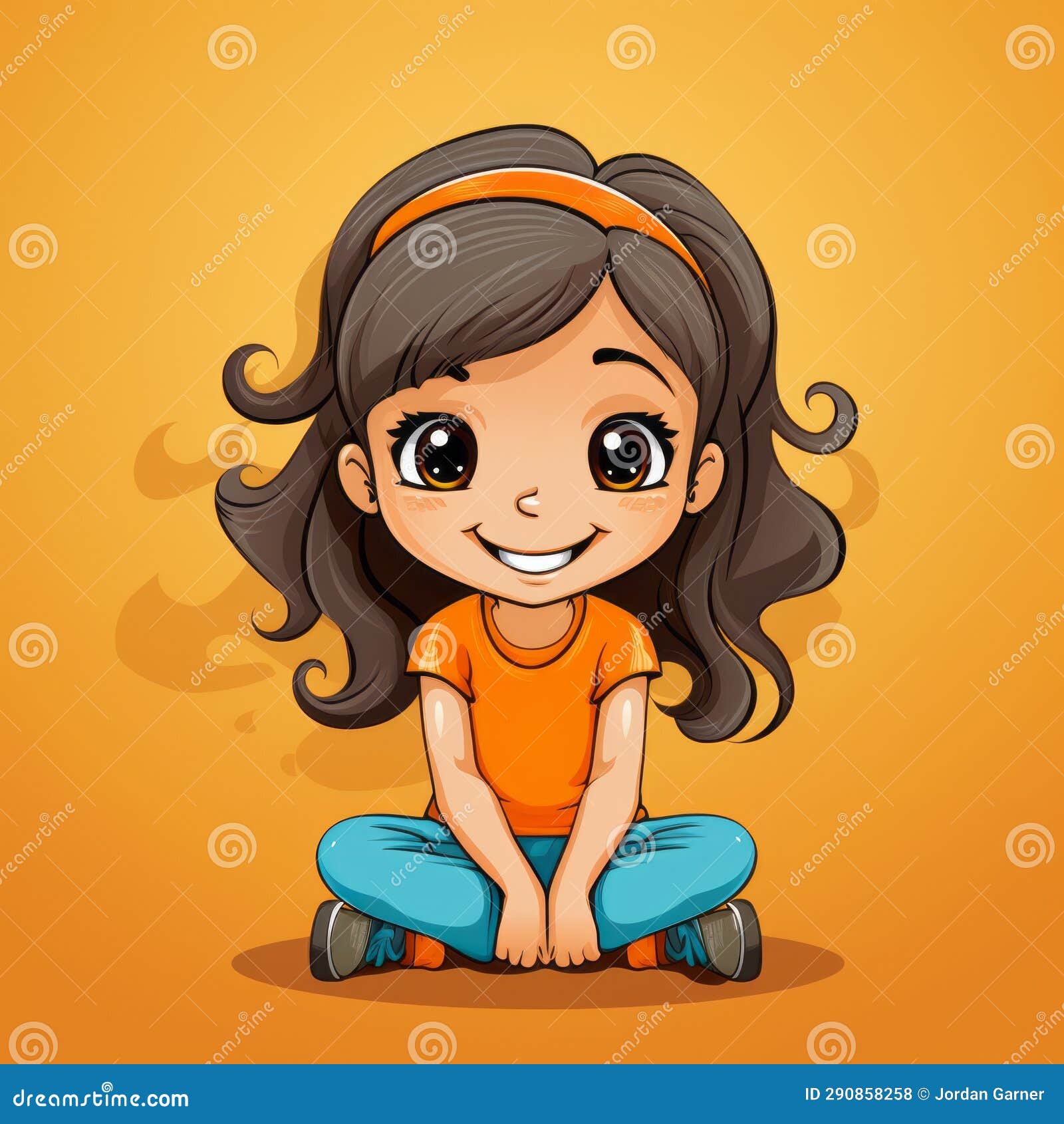 Cartoon Girl Sitting on the Floor Stock Illustration - Illustration of ...