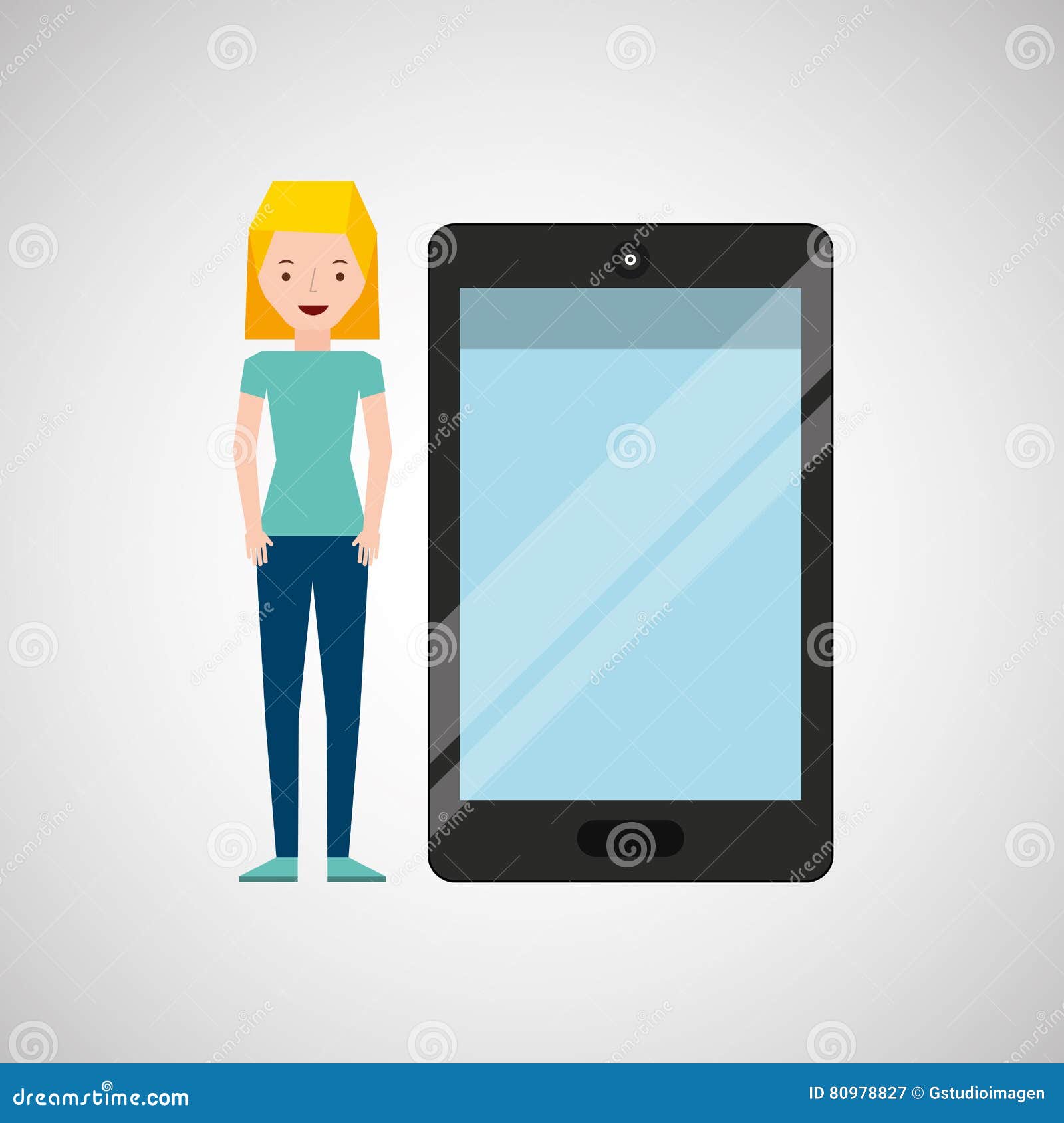 Cartoon Girl and Smart Phone Touchscreen Stock Vector - Illustration of ...