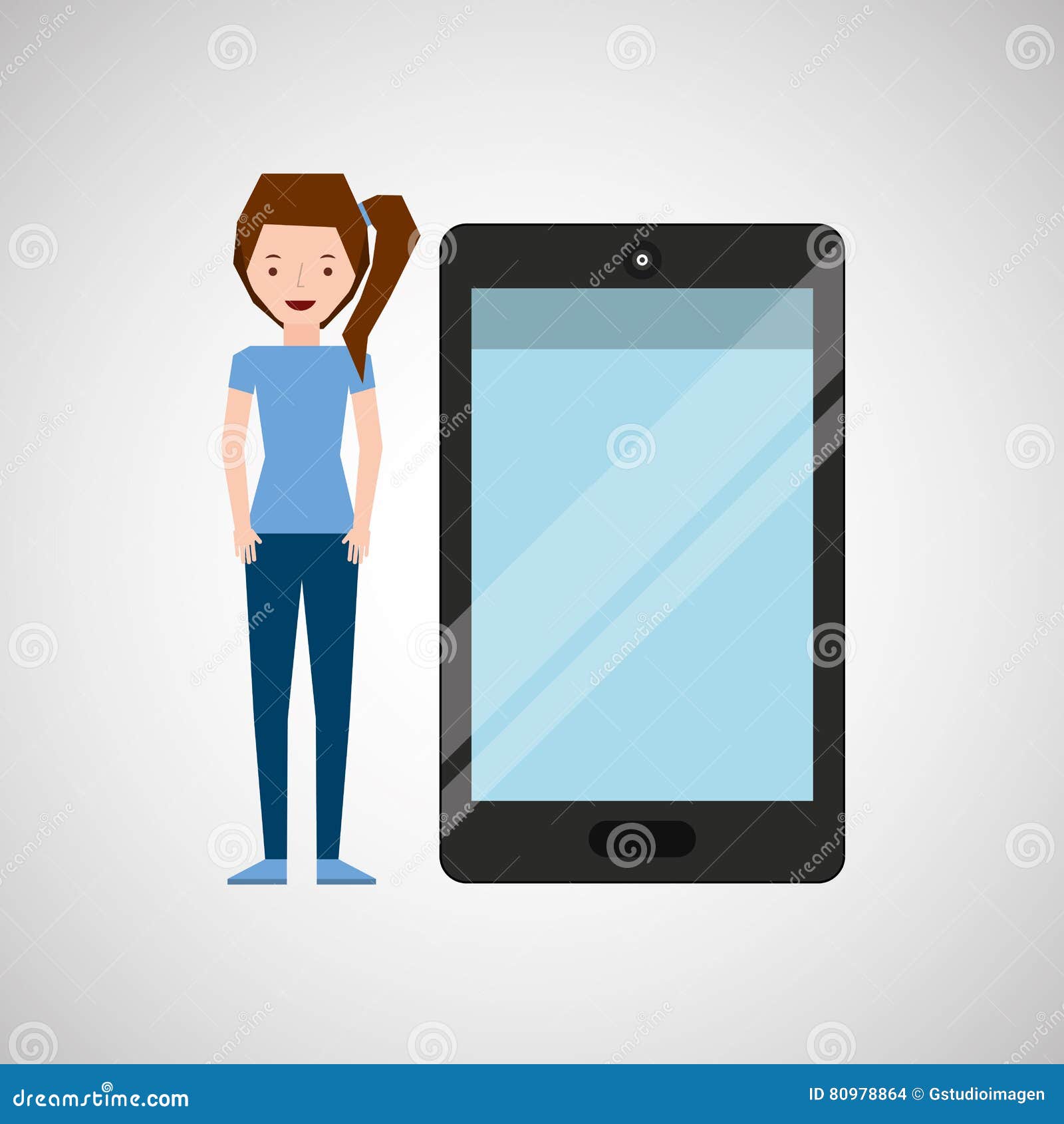 Cartoon Girl and Smart Phone Touchscreen Stock Vector - Illustration of ...
