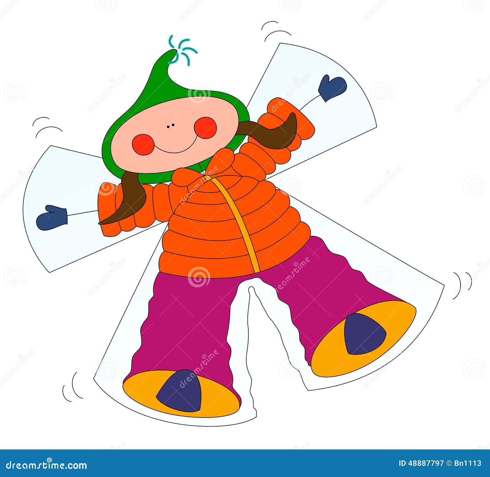 Cartoon Girl and Snow Angel Stock Illustration - Illustration of ...