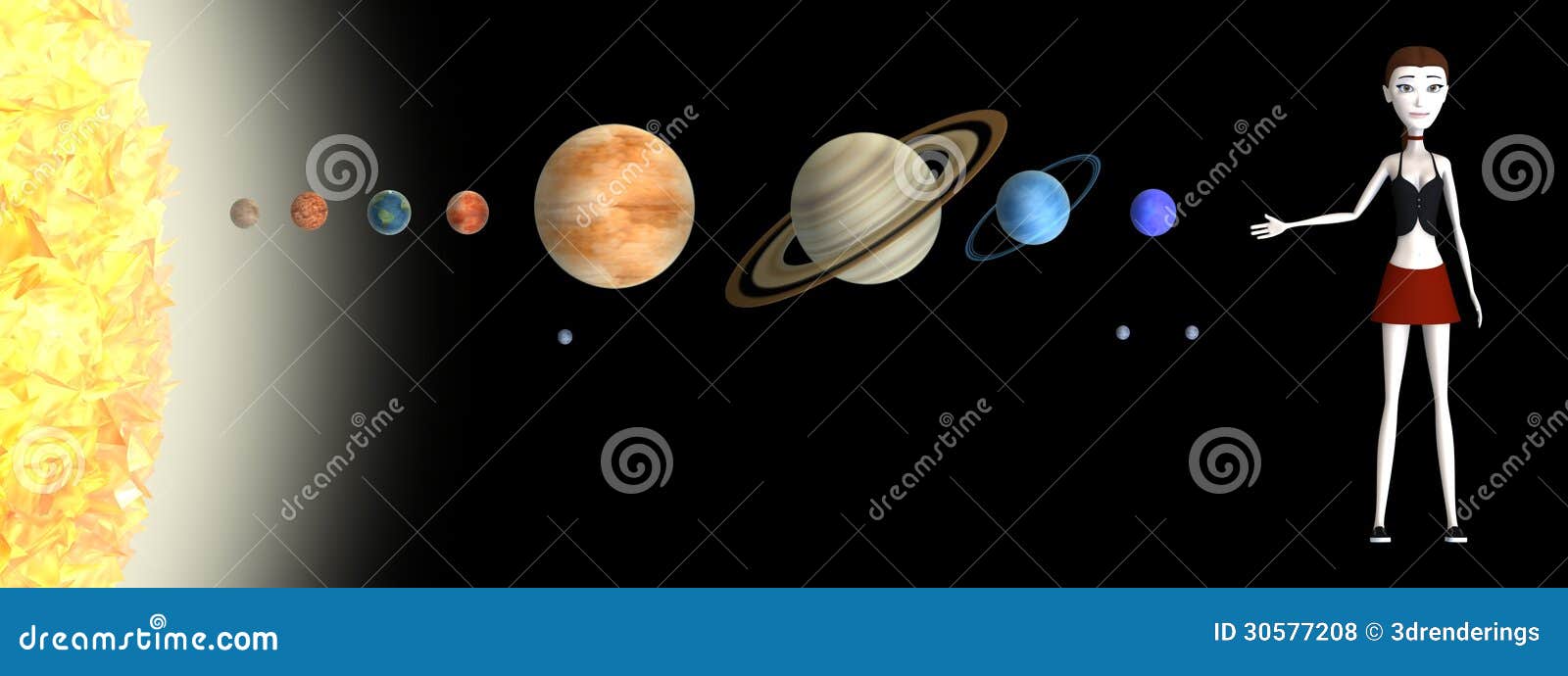 Cartoon Girl with Solar System Stock Illustration - Illustration of ...