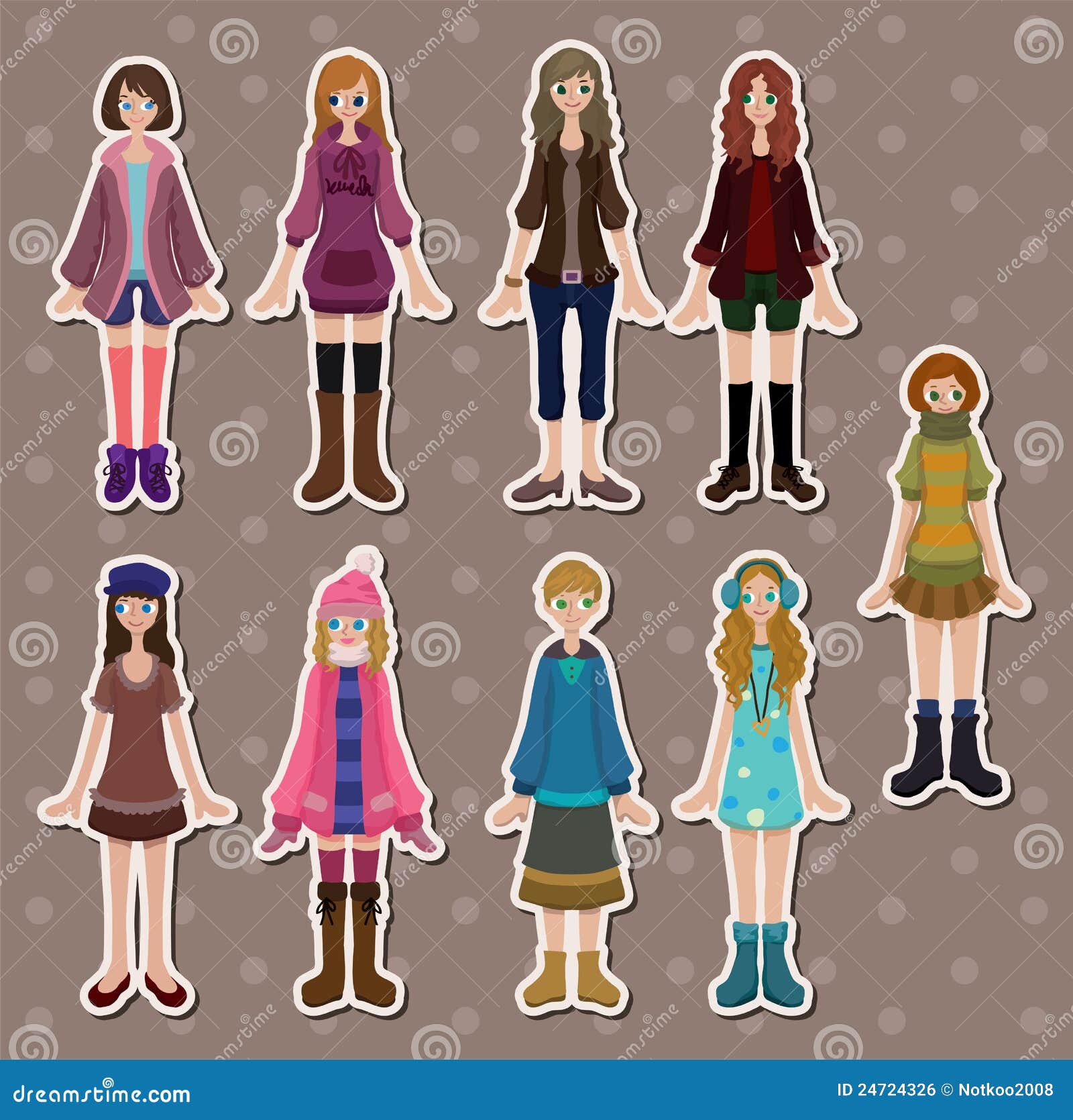 Cartoon girl stickers stock vector. Illustration of beauty - 24724326