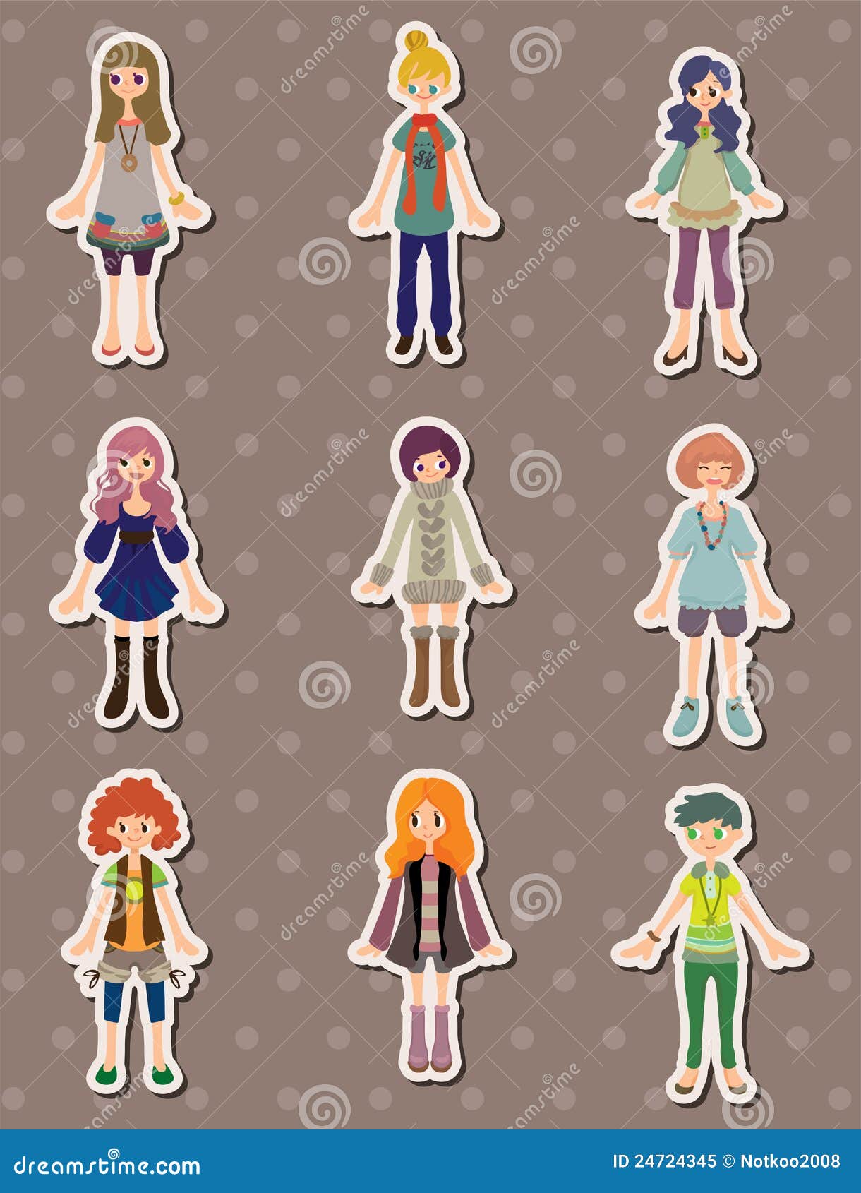 Cartoon Girl Stickers Royalty Free Stock Photo - Image: 24724345