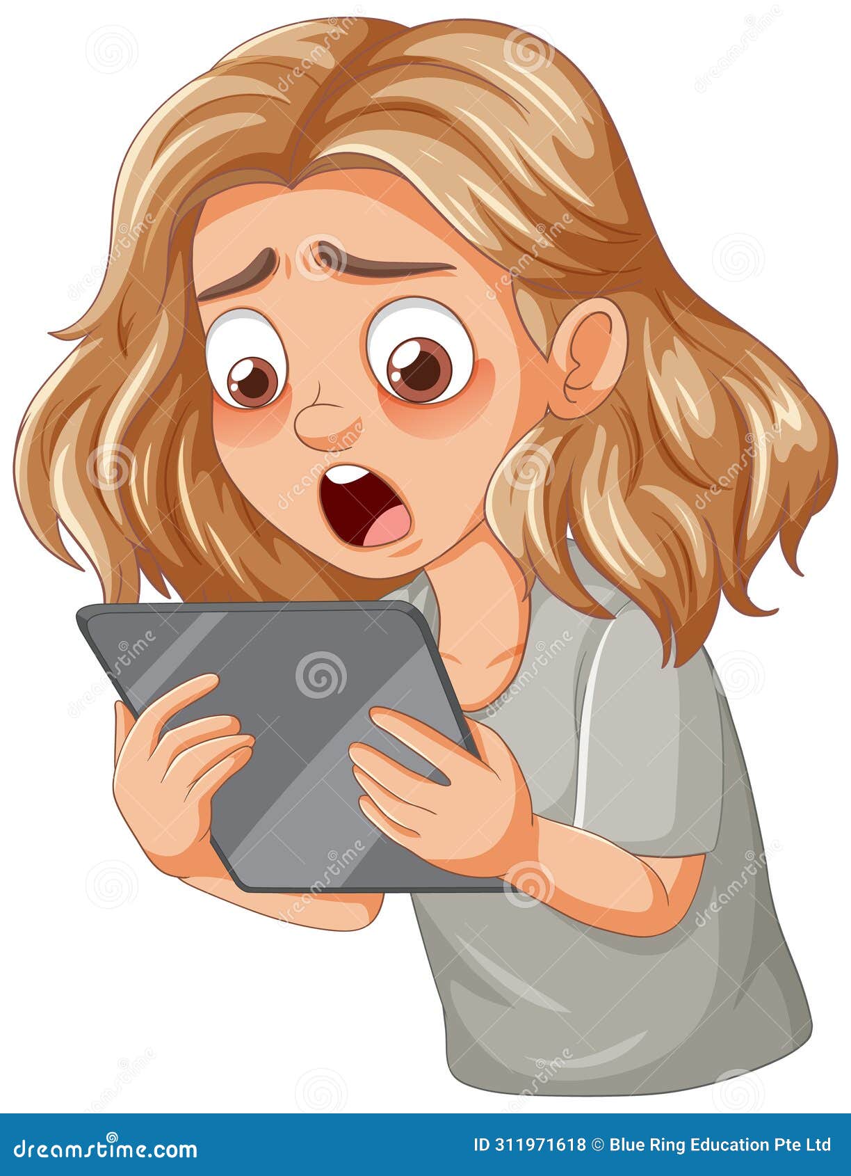 A Girl Surprised while Using a Tablet Stock Vector - Illustration of ...