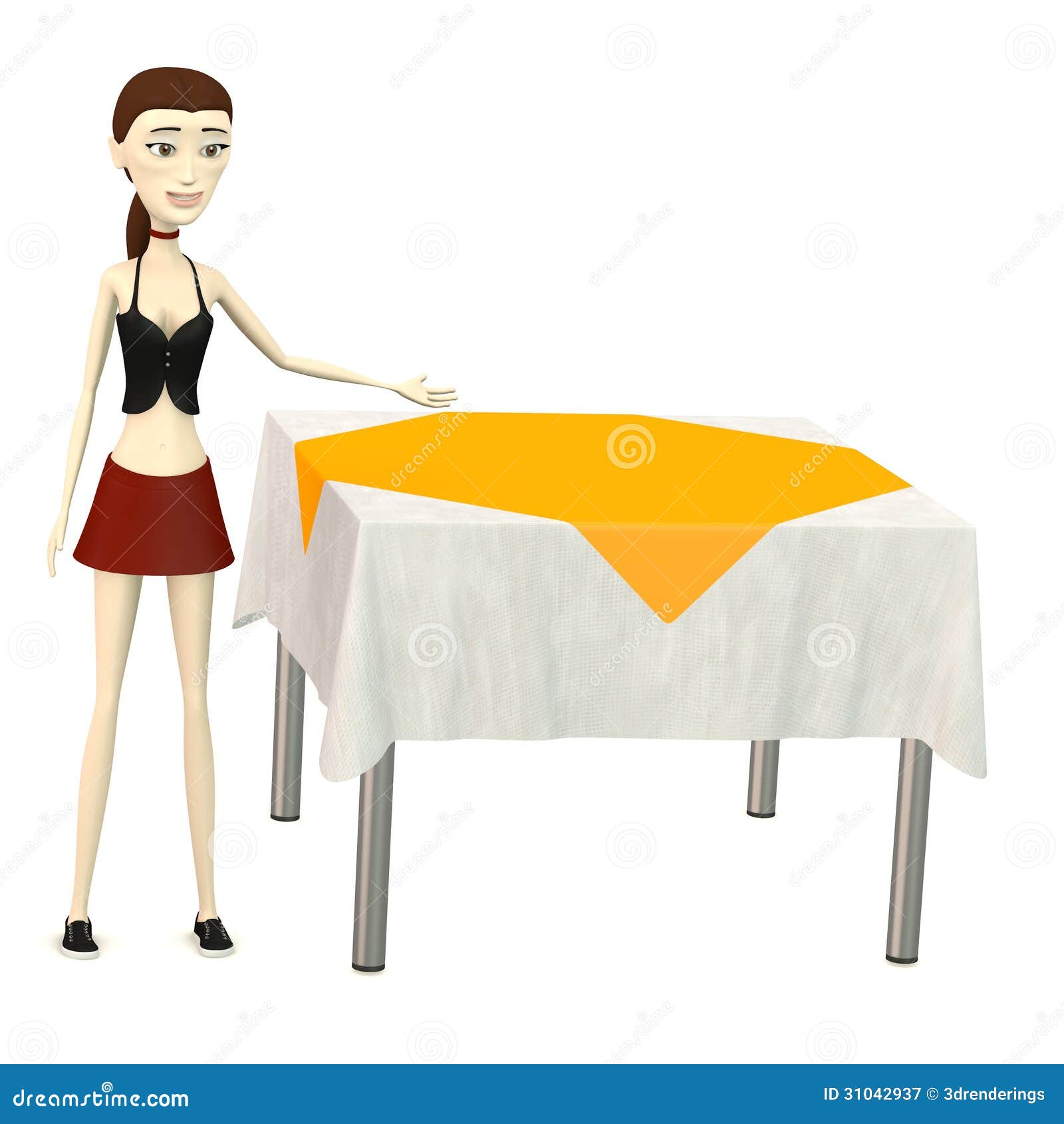Cartoon Girl with Table and Tablecloth Stock Illustration ...