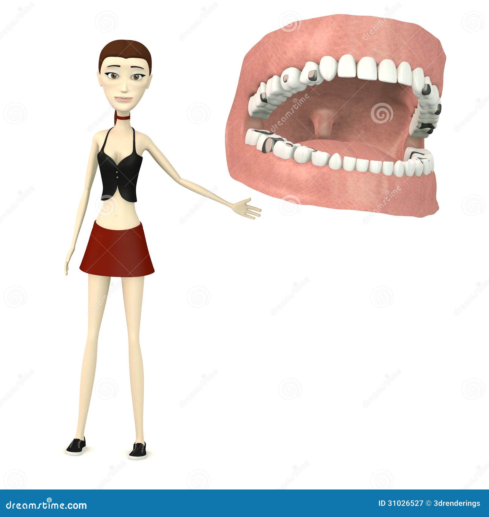 Cartoon Girl with Teeth and Fillings Stock Illustration - Illustration ...