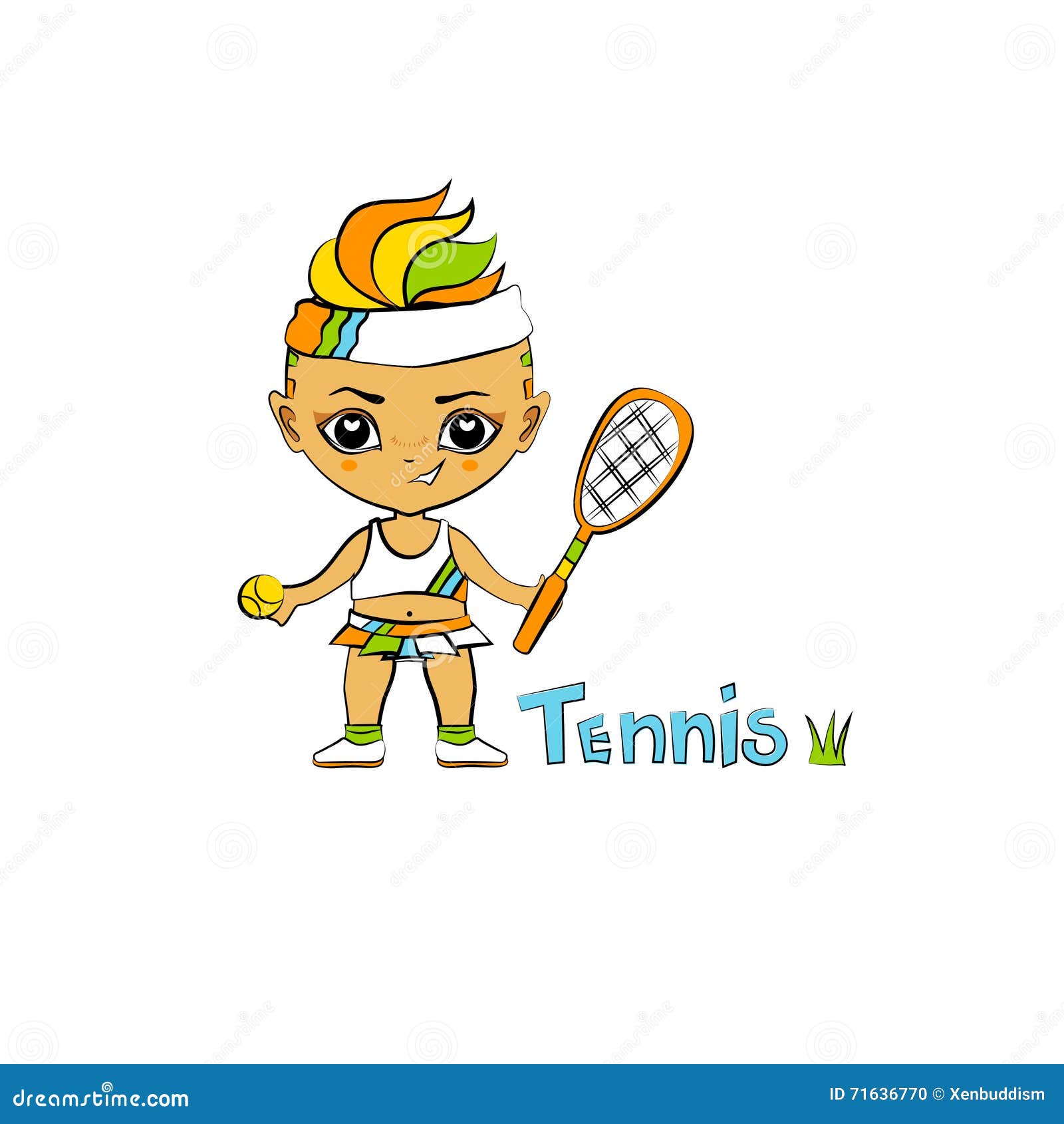Cartoon Girl Tennis-Player stock illustration. Illustration of comic ...