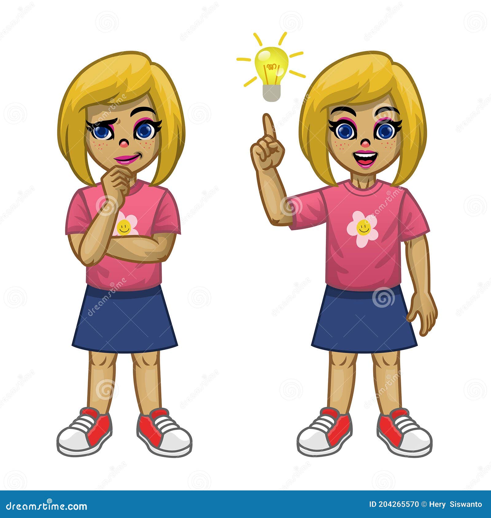 Cartoon Girl Thinking Pose and Find the Idea Stock Vector ...