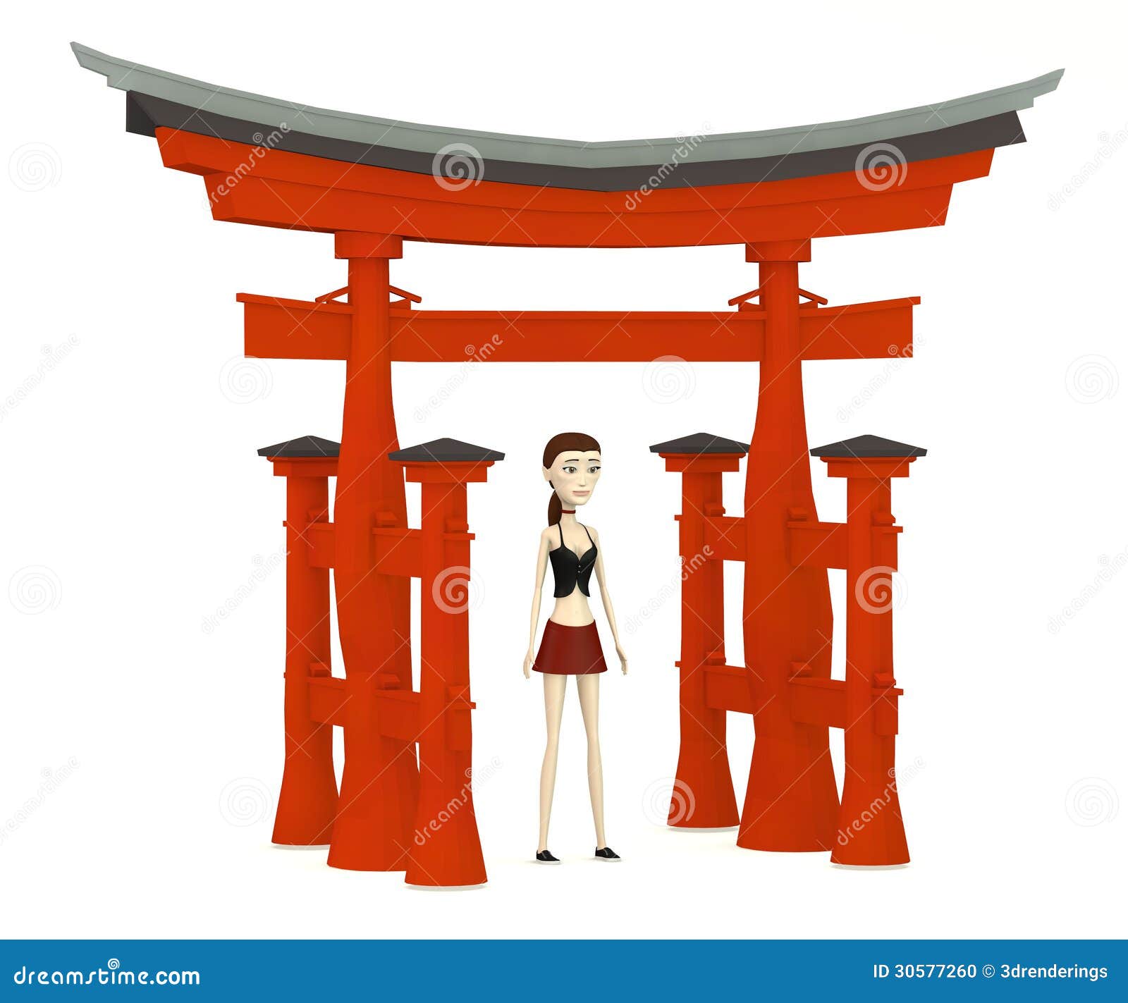 Cartoon Girl with Torii Gate Stock Illustration - Illustration of ...