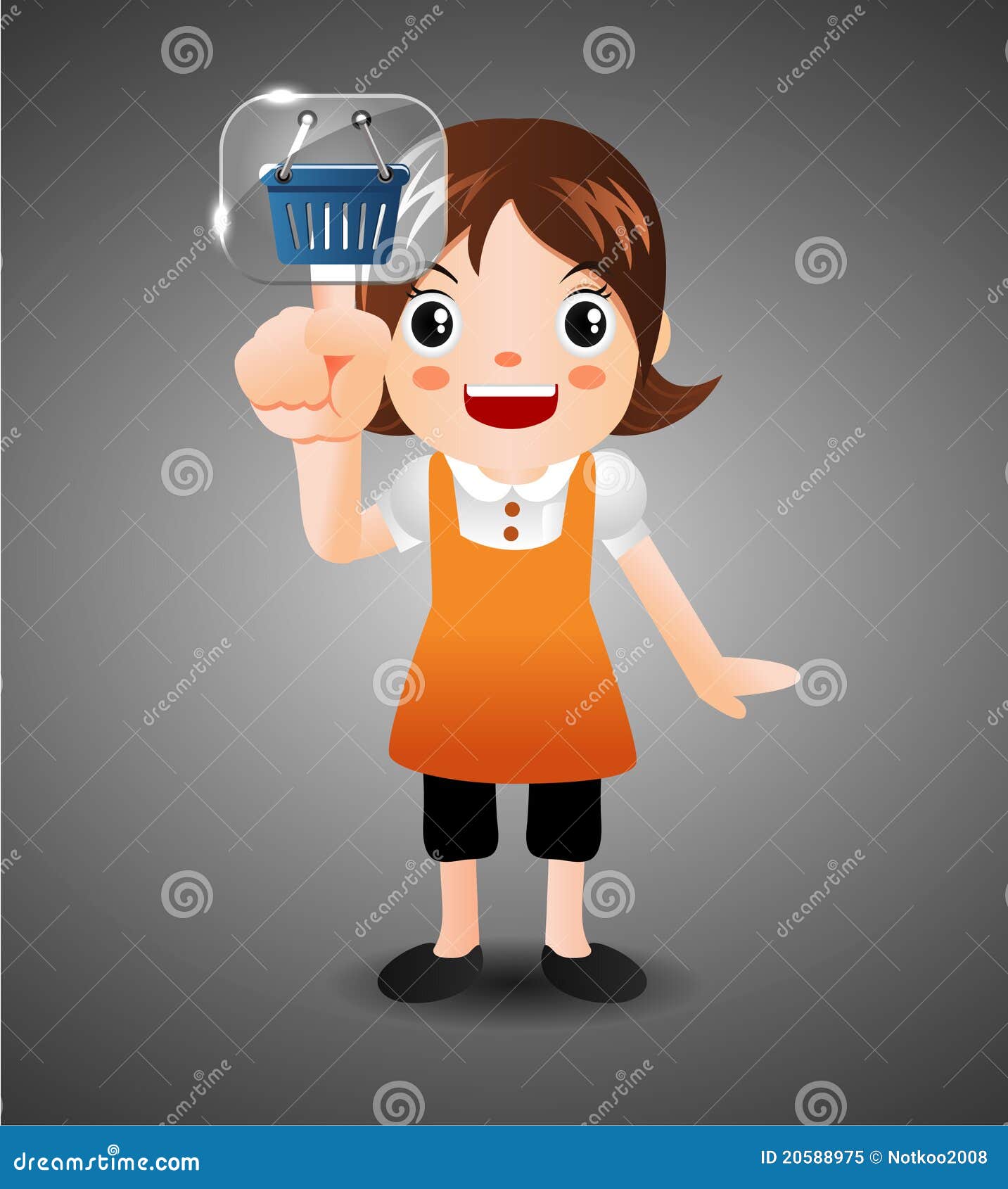 Cartoon Girl Touching the Screen with Her Finger Stock Vector ...
