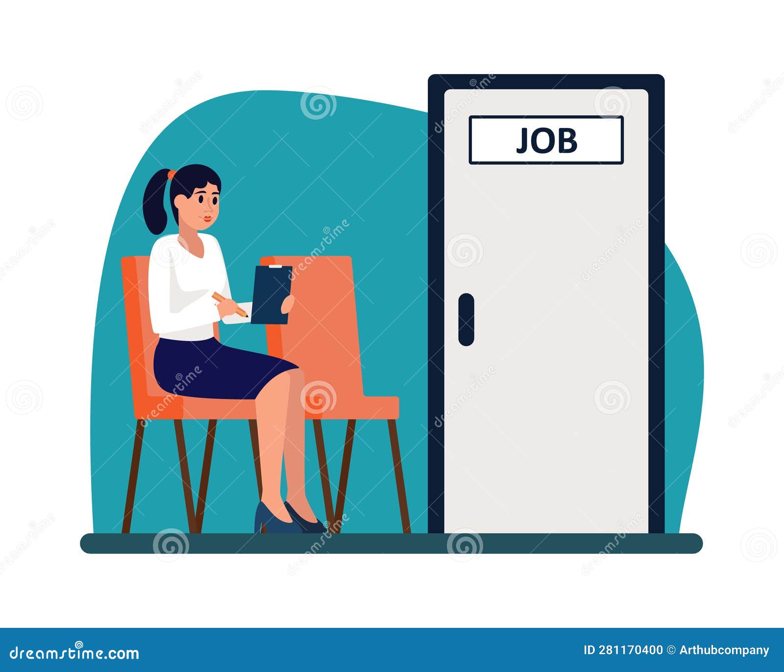 Cartoon Girl Waiting In Line For Job Interview Vector Stock Vector Illustration Of Recruitment 5466