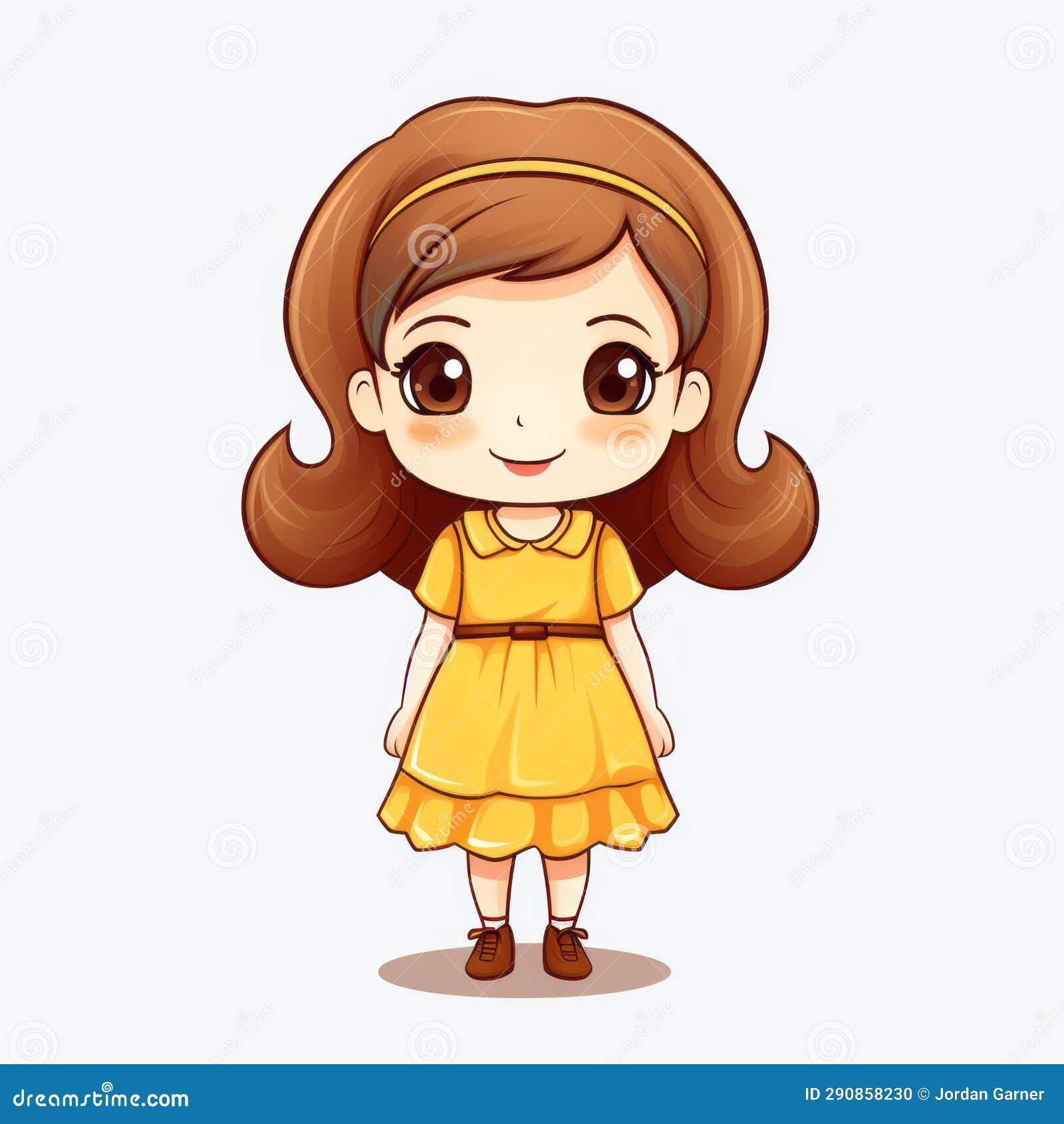 Cartoon Girl In Yellow Dress With Brown Hair Stock Illustration Illustration Of Vector