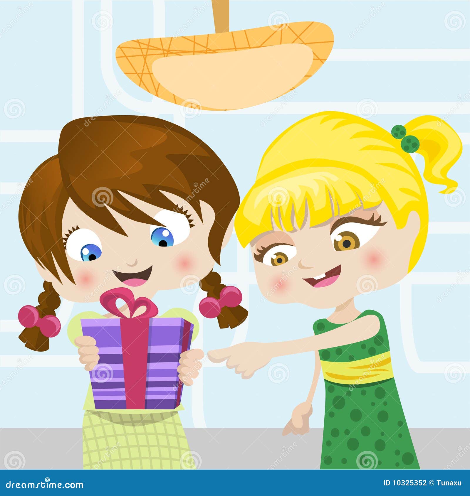 Cartoon girls with gift stock vector. Illustration of color - 10325352