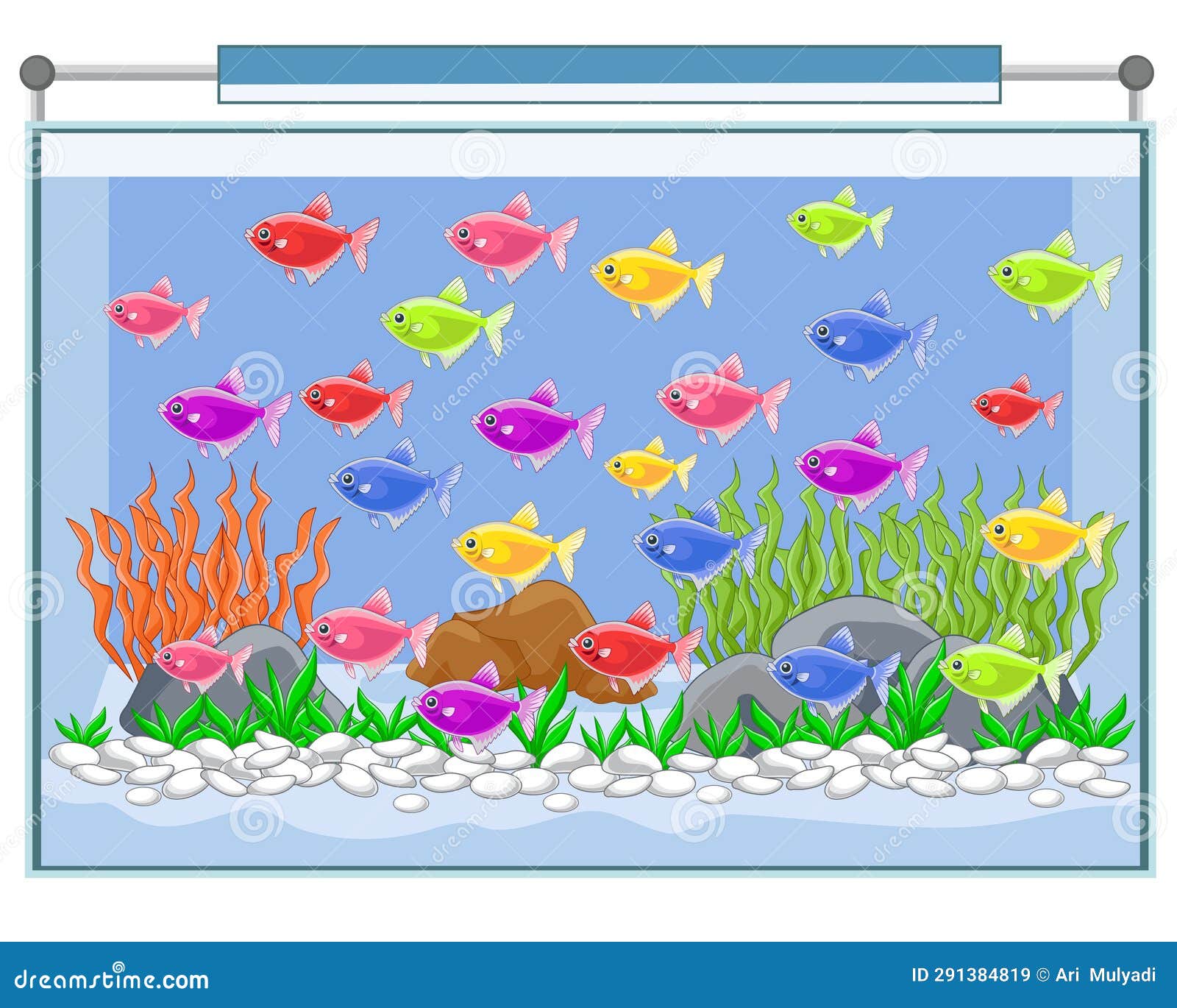 Cartoon Glowing Fish Swimming in Aquarium Stock Illustration ...
