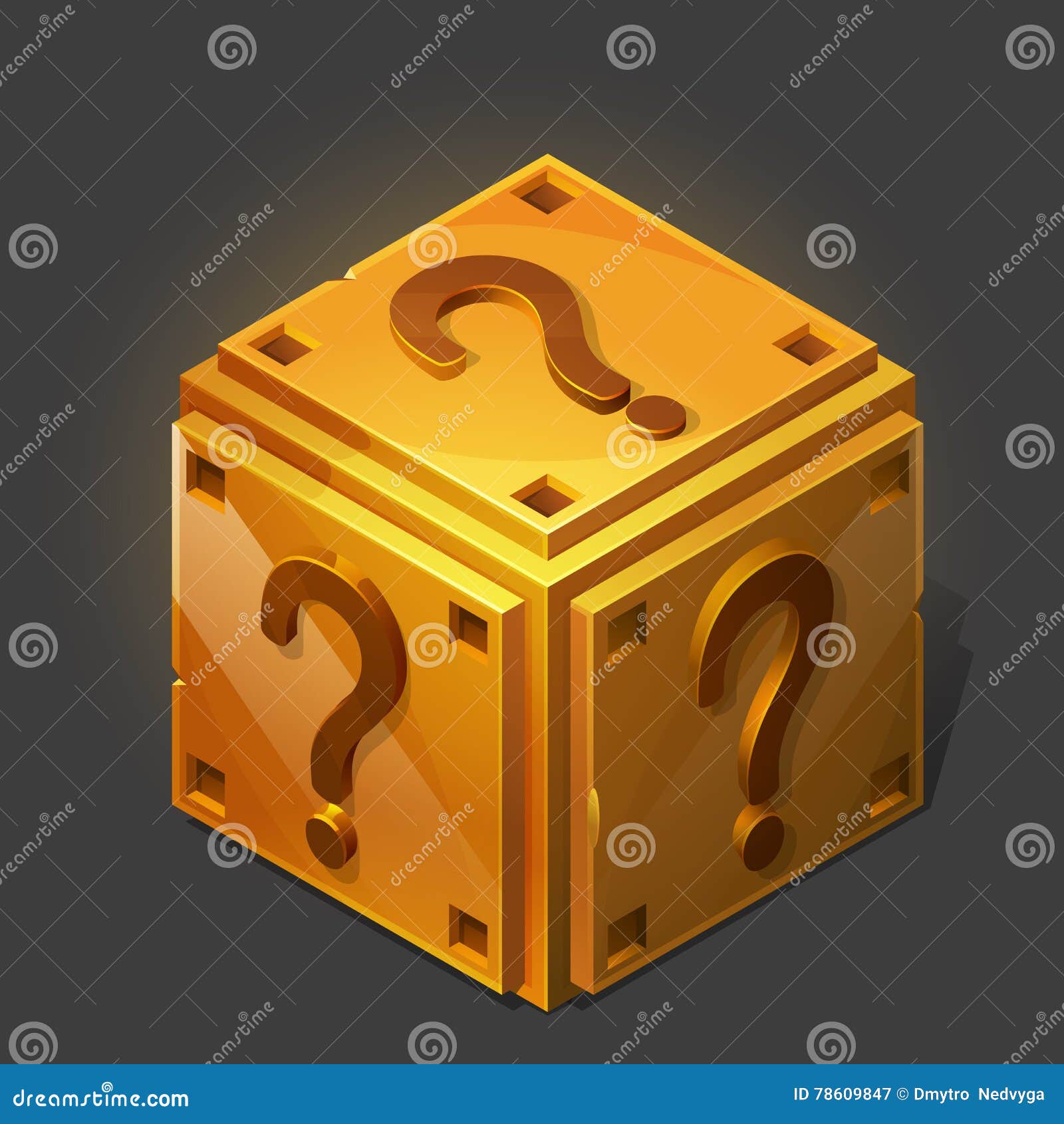 Cartoon Golden Isometric Question Box. Stock Vector - Illustration of ...