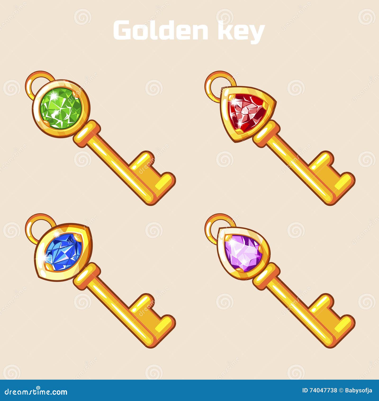 Cartoon Golden Key with Diamond Stock Vector - Illustration of brown ...