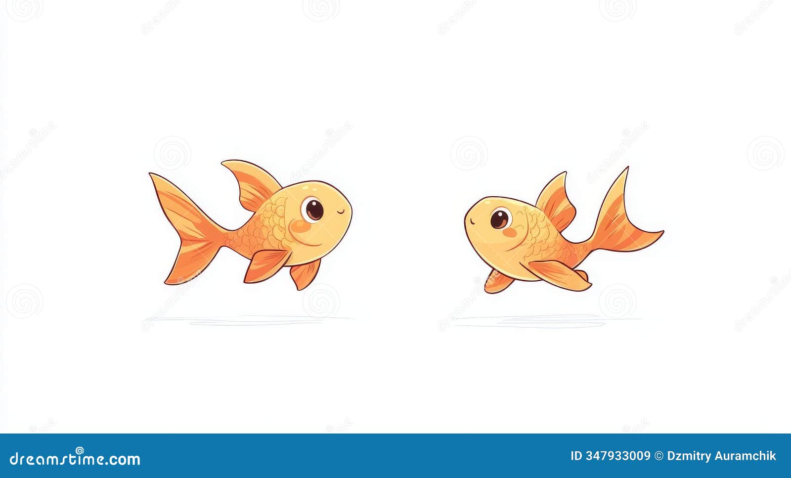 Cartoon Goldfish Characters Engaging in Playful Interaction, Facing One ...
