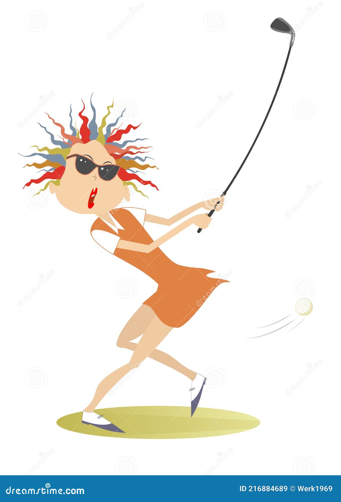 Young Golfer Woman On The Golf Course Illustration Stock Vector