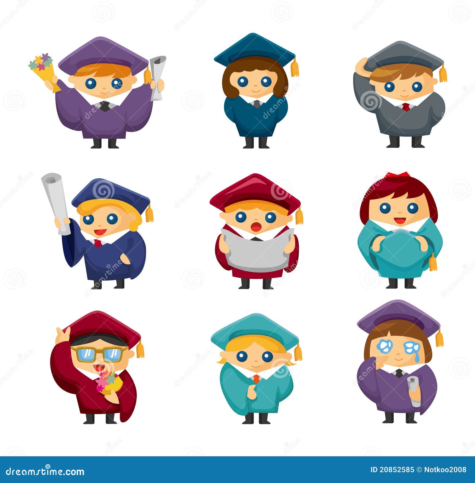 Cartoon Graduate Students Icons Set Stock Vector - Illustration of ...