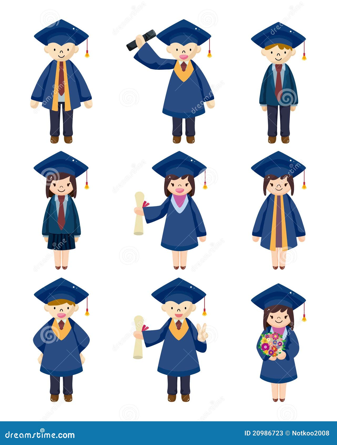 Cartoon Graduate Students Icons Set Stock Vector - Illustration of ...