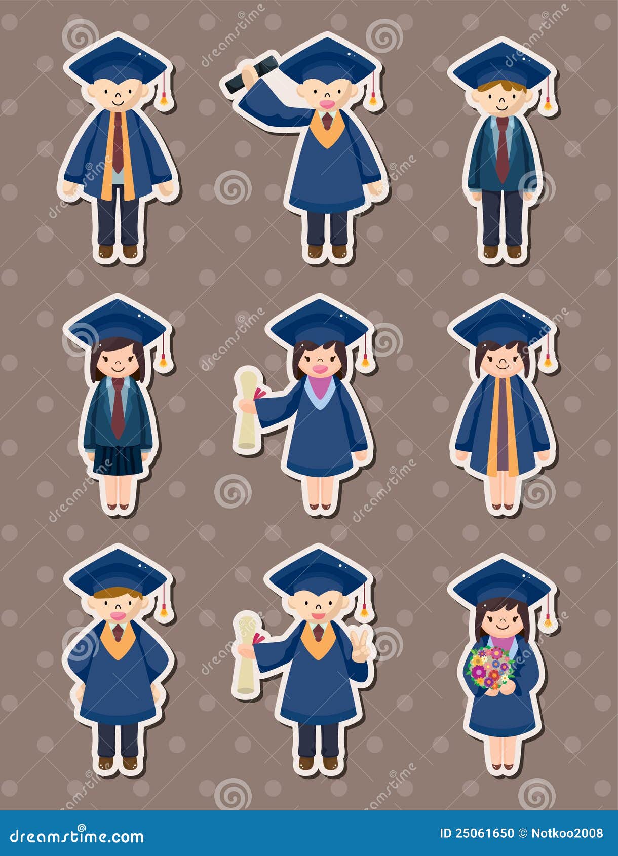 Cartoon Graduate Students Stickers Stock Vector - Illustration of ...