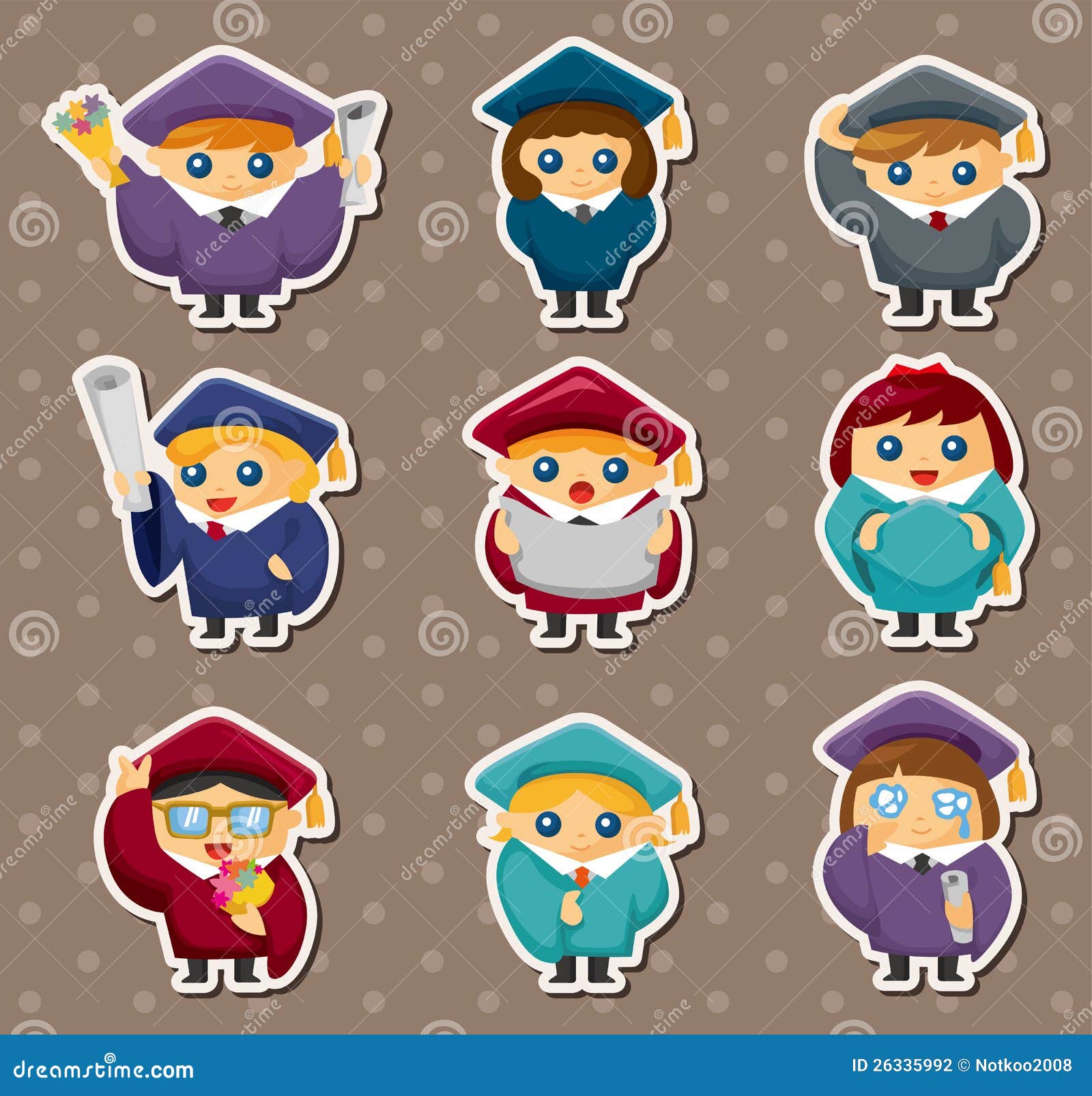Cartoon Graduate Students Stickers Stock Vector - Illustration of book ...